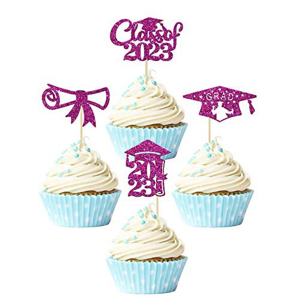 Gyufise 24Pcs Graduation Cupcake Toppers 2023 Purple Glitter Class of ...
