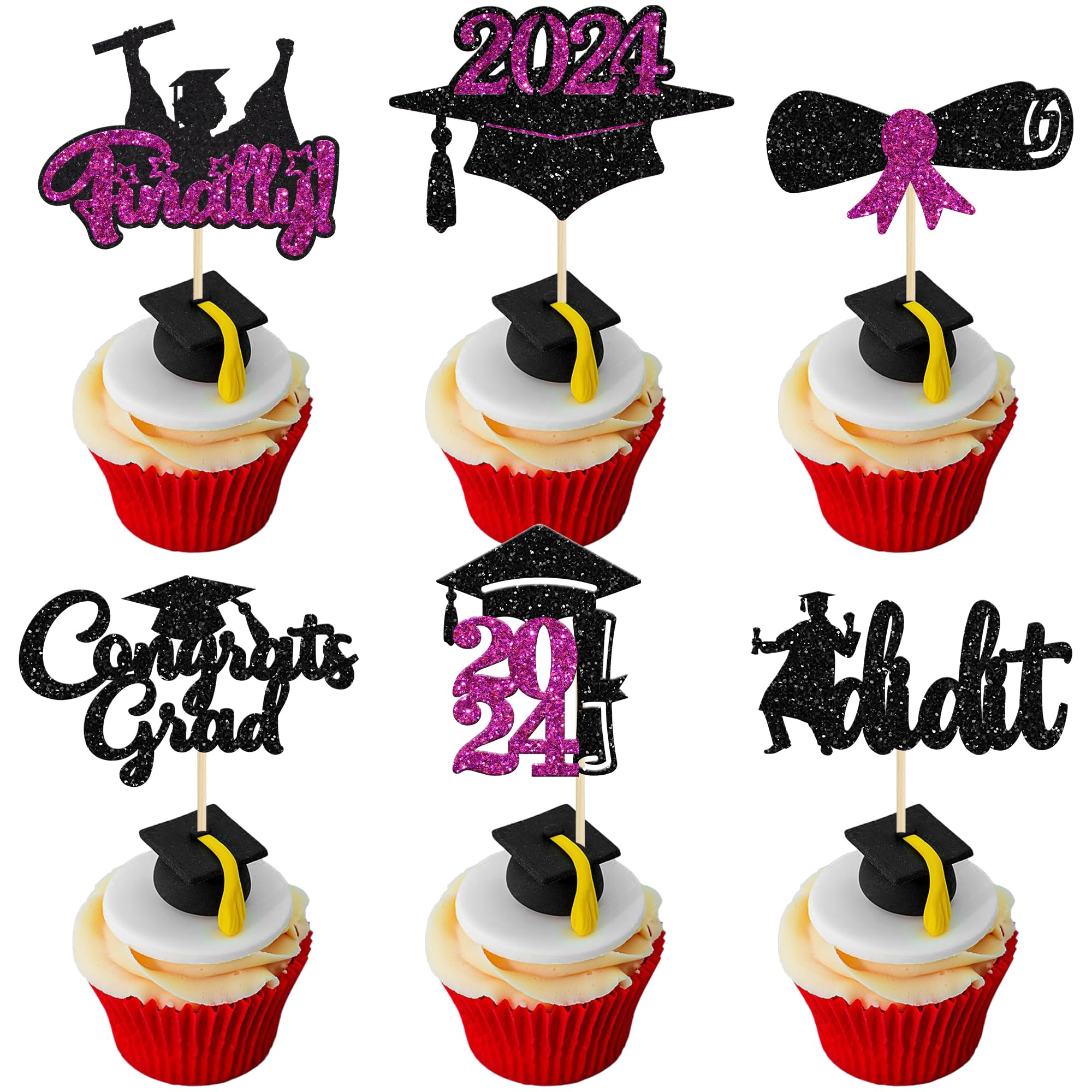 Gyufise 24Pcs Graduation Cupcake Toppers 2024 Purple Glitter Class of ...