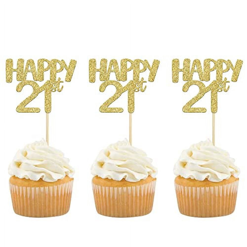 Gyufise 24Pcs Happy 21st .. Birthday Cupcake Toppers Gold .. Glitter ...