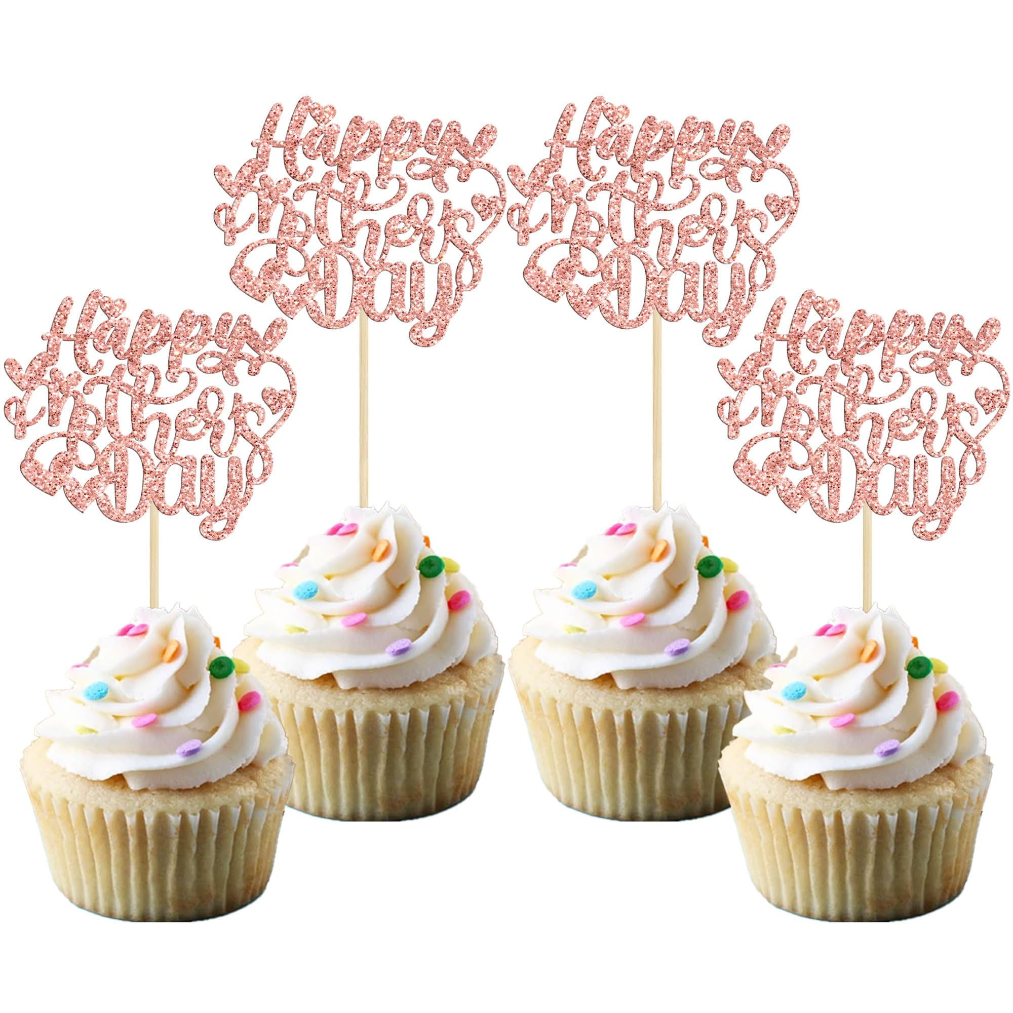 Gyufise 24Pcs Happy Mothers Day Cupcake Toppers MDH1Rose Gold Glitter ...