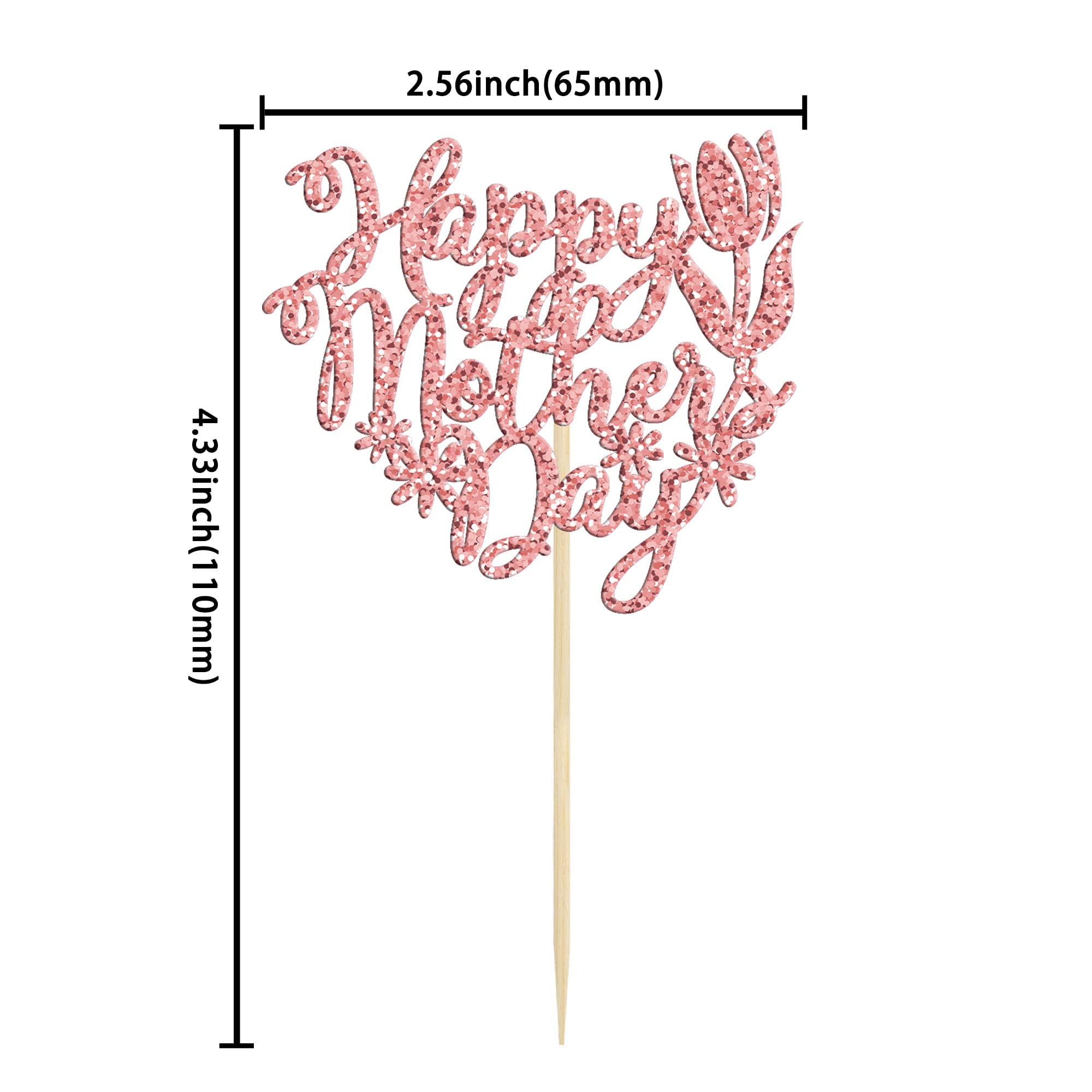 Gyufise 24Pcs Happy TWE5 Mother's Day Cupcake Toppers Glitter Rose ...
