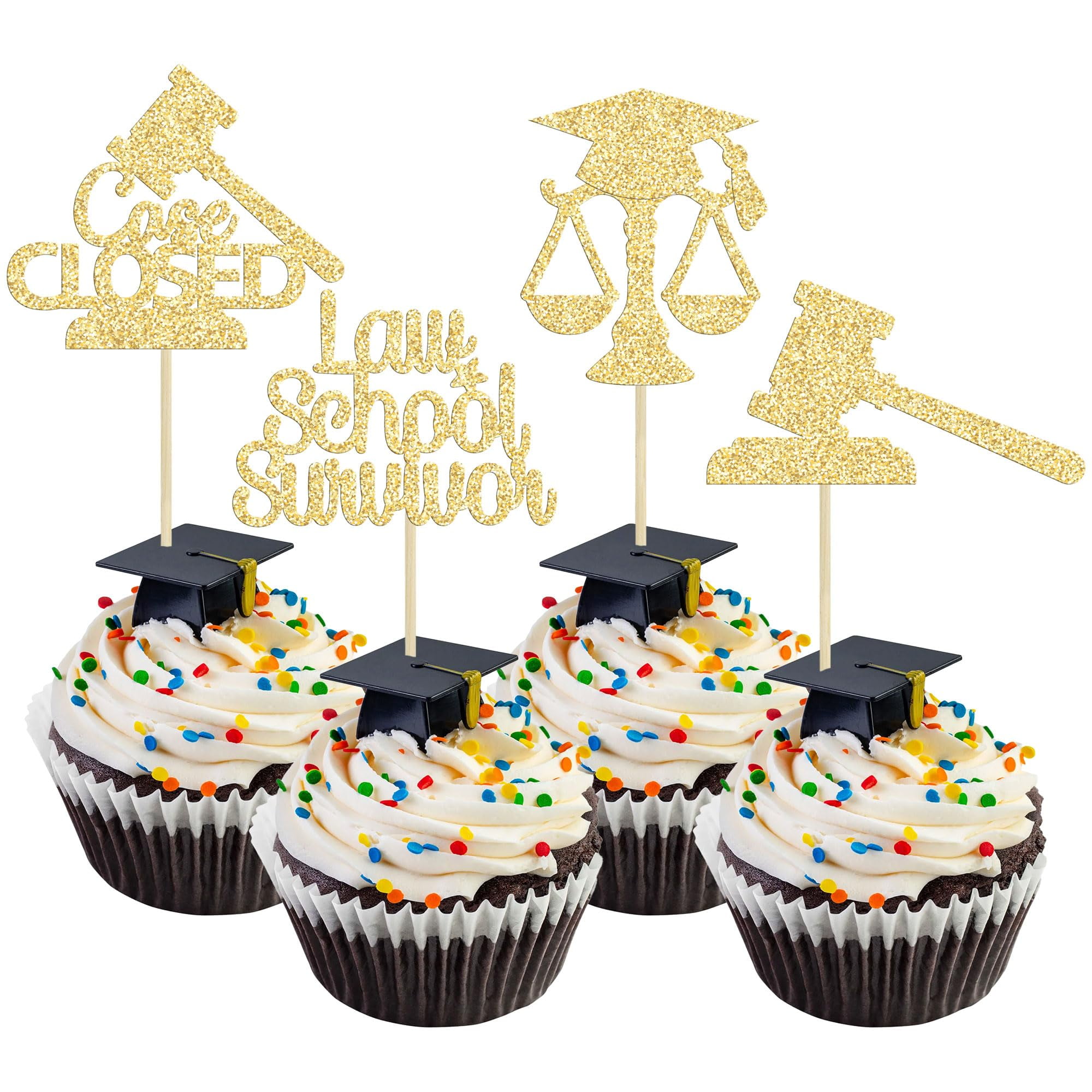 Gyufise 24Pcs Lawyer TWE5 2025 Graduation Cupcake Toppers Gold Glitter ...
