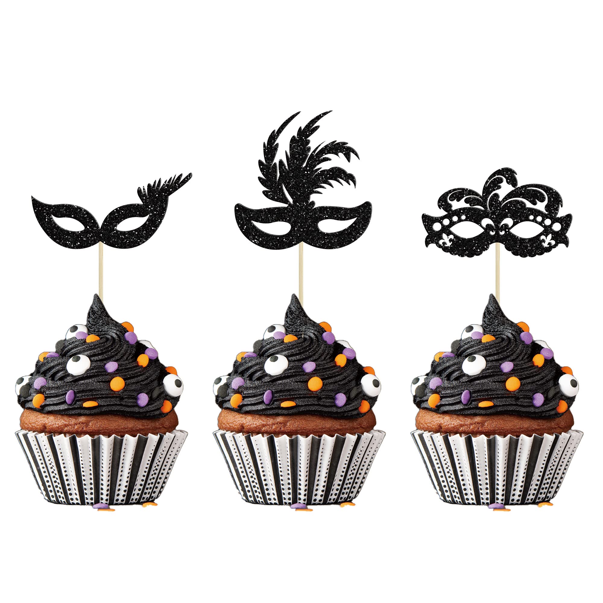 Gyufise 24Pcs Masquerade Masks Cupcake Toppers Glitter MDH1Bachelorette ...