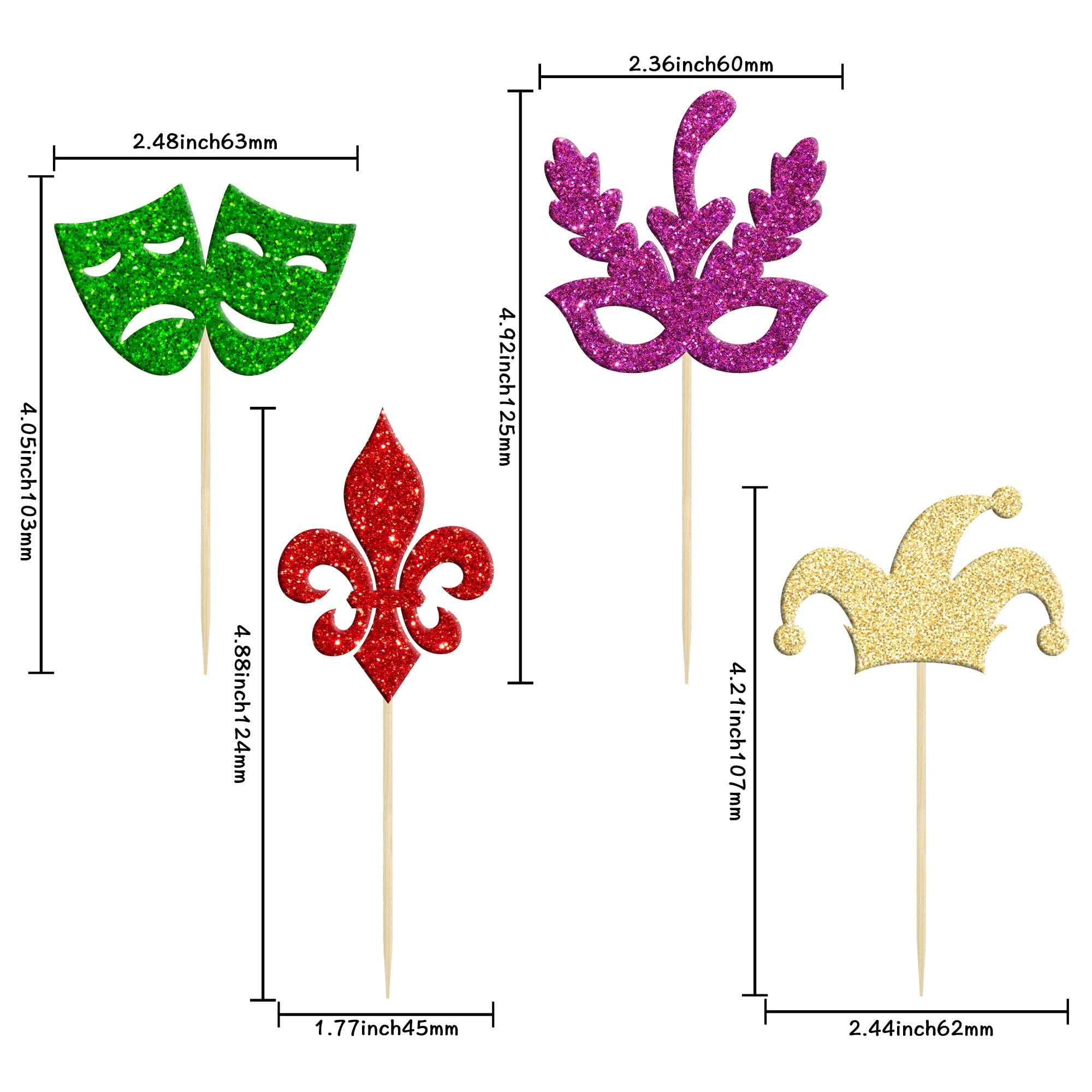 Gyufise 24Pcs Masquerade TWE5 Masks Cupcake Toppers Glitter ...