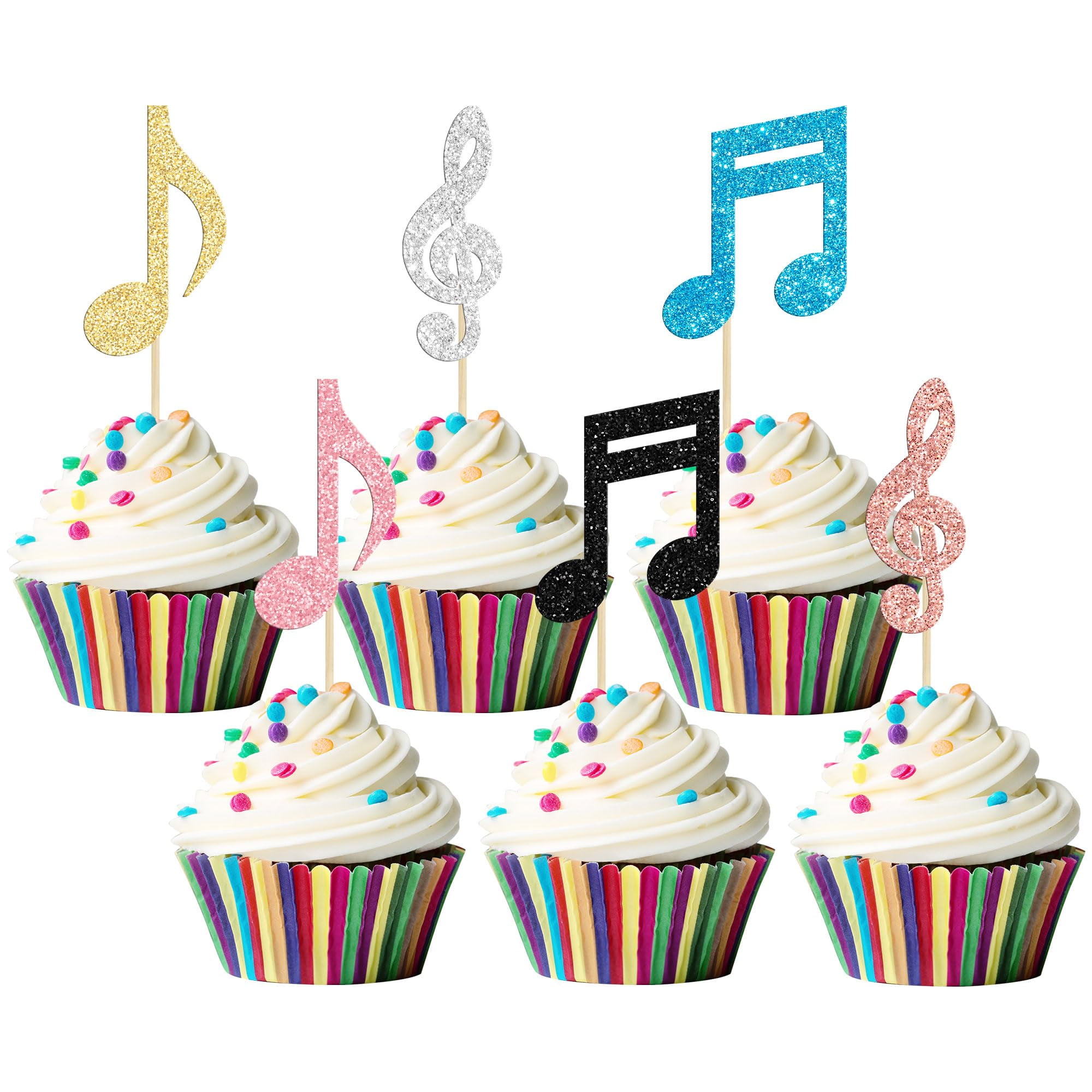 Gyufise 24Pcs Music Notes Cupcake Toppers Glitter H2FSDMusical Symbol ...