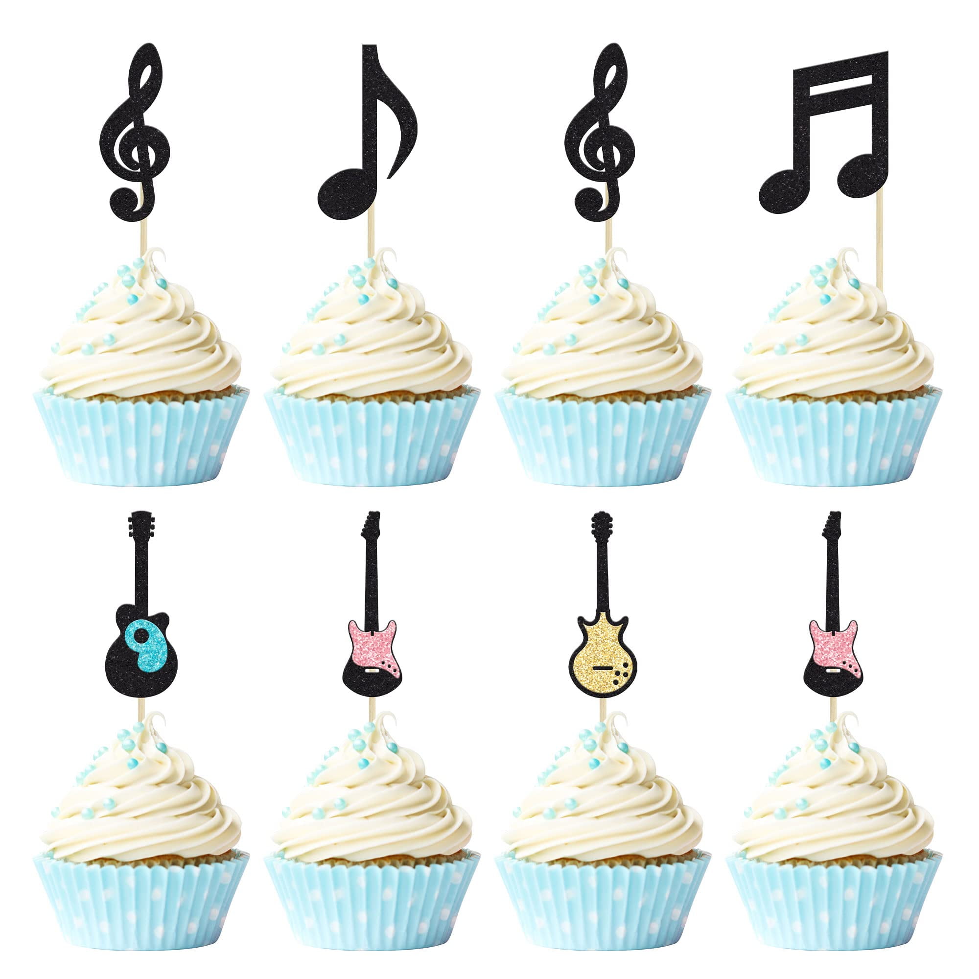Gyufise 24Pcs Music Notes Cupcake Toppers Guitar Rock Cupcake Picks ...