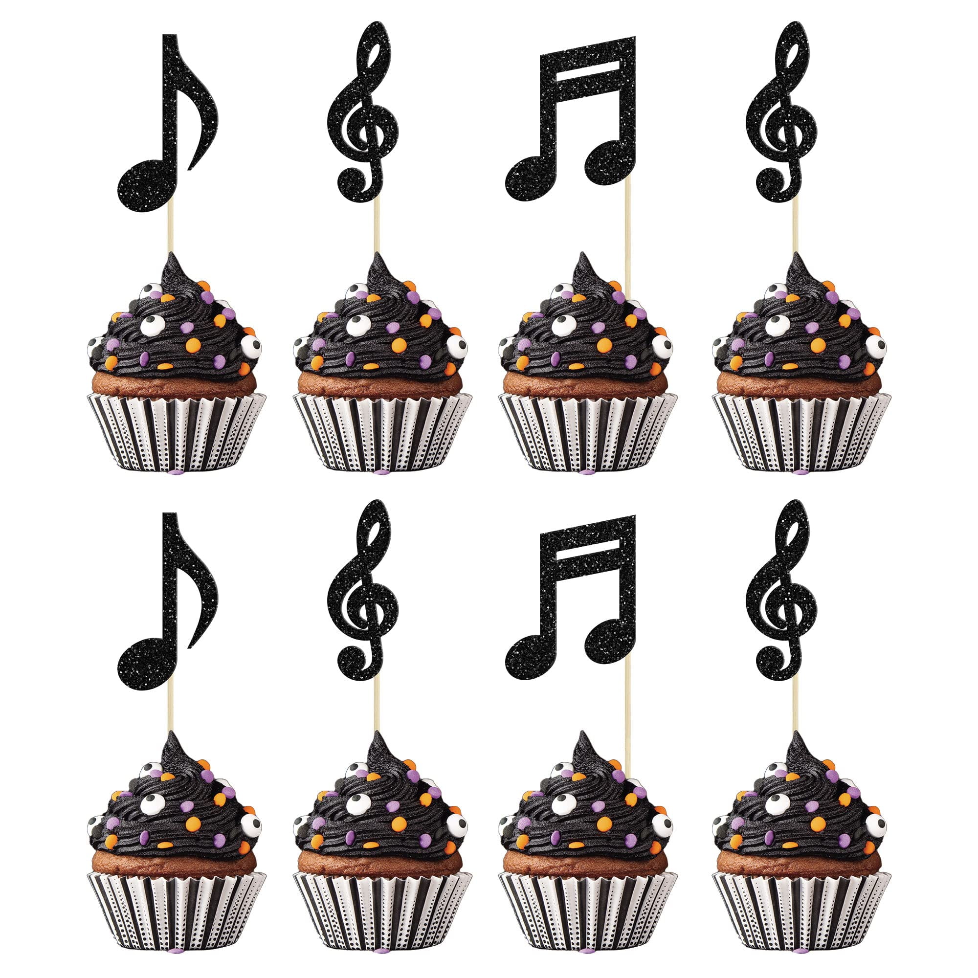 Gyufise 24Pcs Music Notes Cupcake Toppers RST1 Black Glitter Musical ...