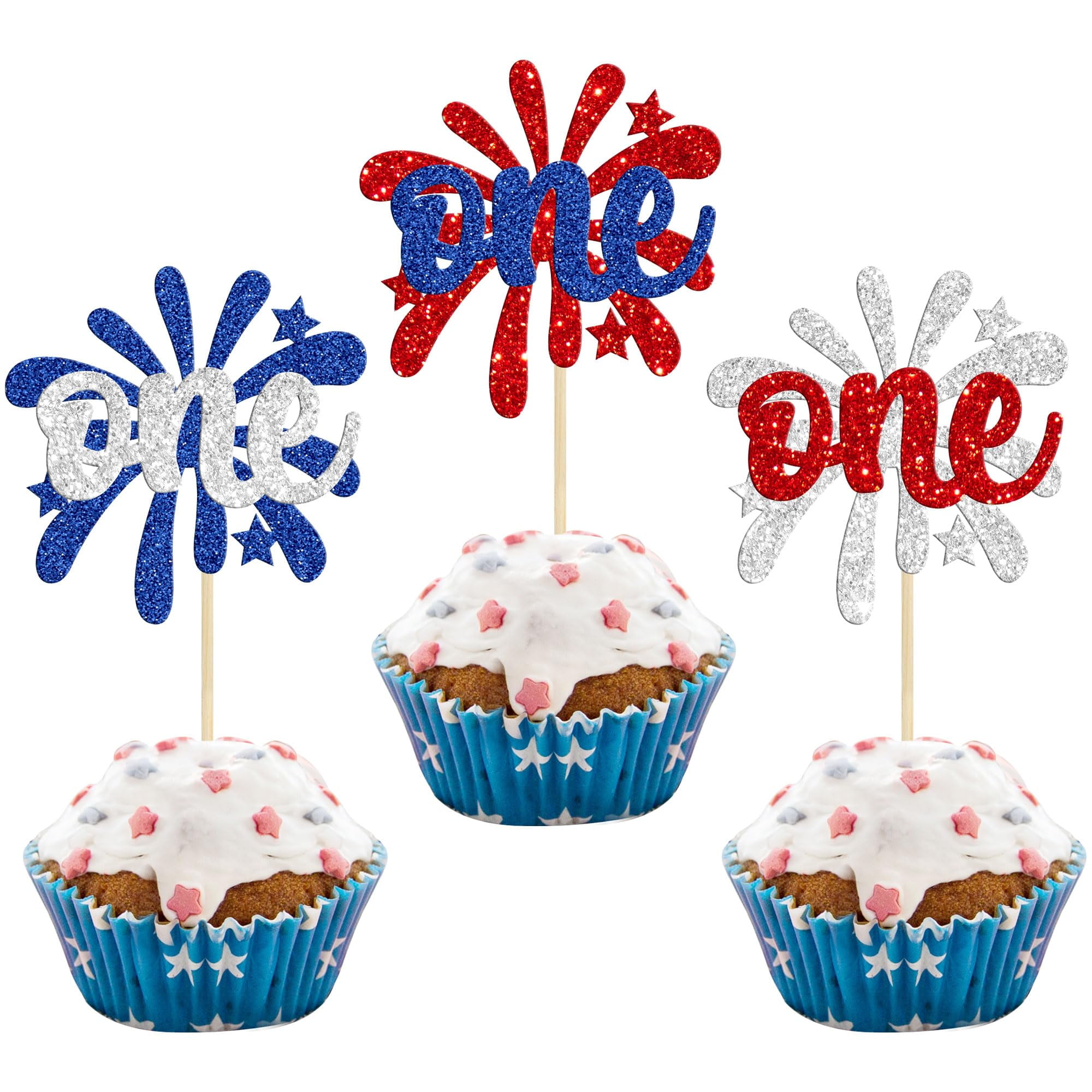Gyufise 24Pcs Patriotic One Cupcake Toppers AIS1 Firework First ...