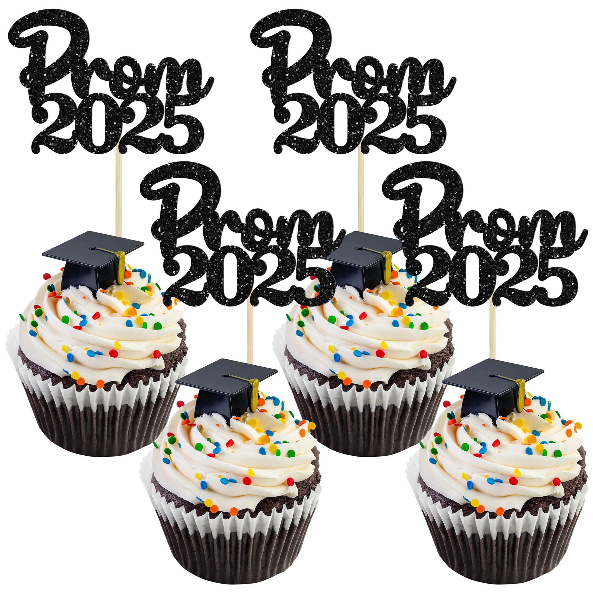 Gyufise 24Pcs Prom Cupcake IFF17 Toppers Glitter Prom 2025 Graduation ...
