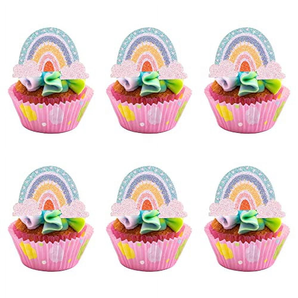 Gyufise 24Pcs Rainbow Clouds Cupcake Toppers Glitter Rainbow Cupcake ...