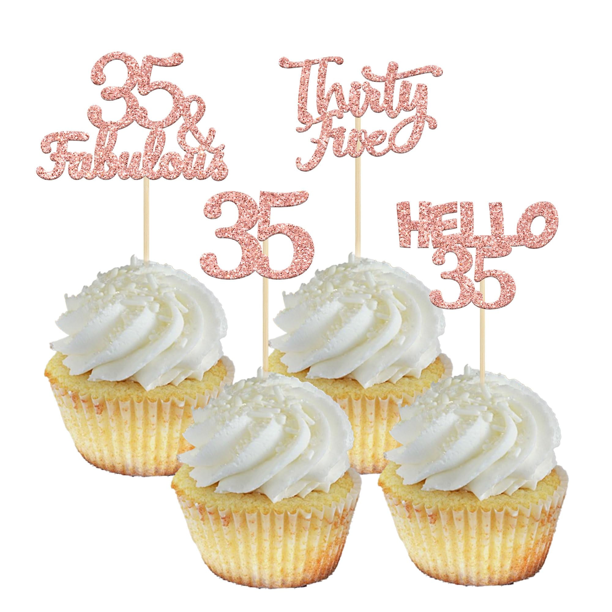 Gyufise 24Pcs Rose Gold Glitter 35th Birthday Cupcake Toppers 35 ...