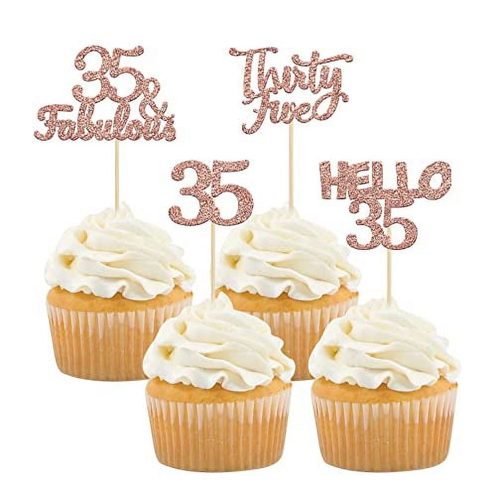Gyufise 24Pcs Rose Gold Glitter 35th Birthday Cupcake Toppers 35 ...