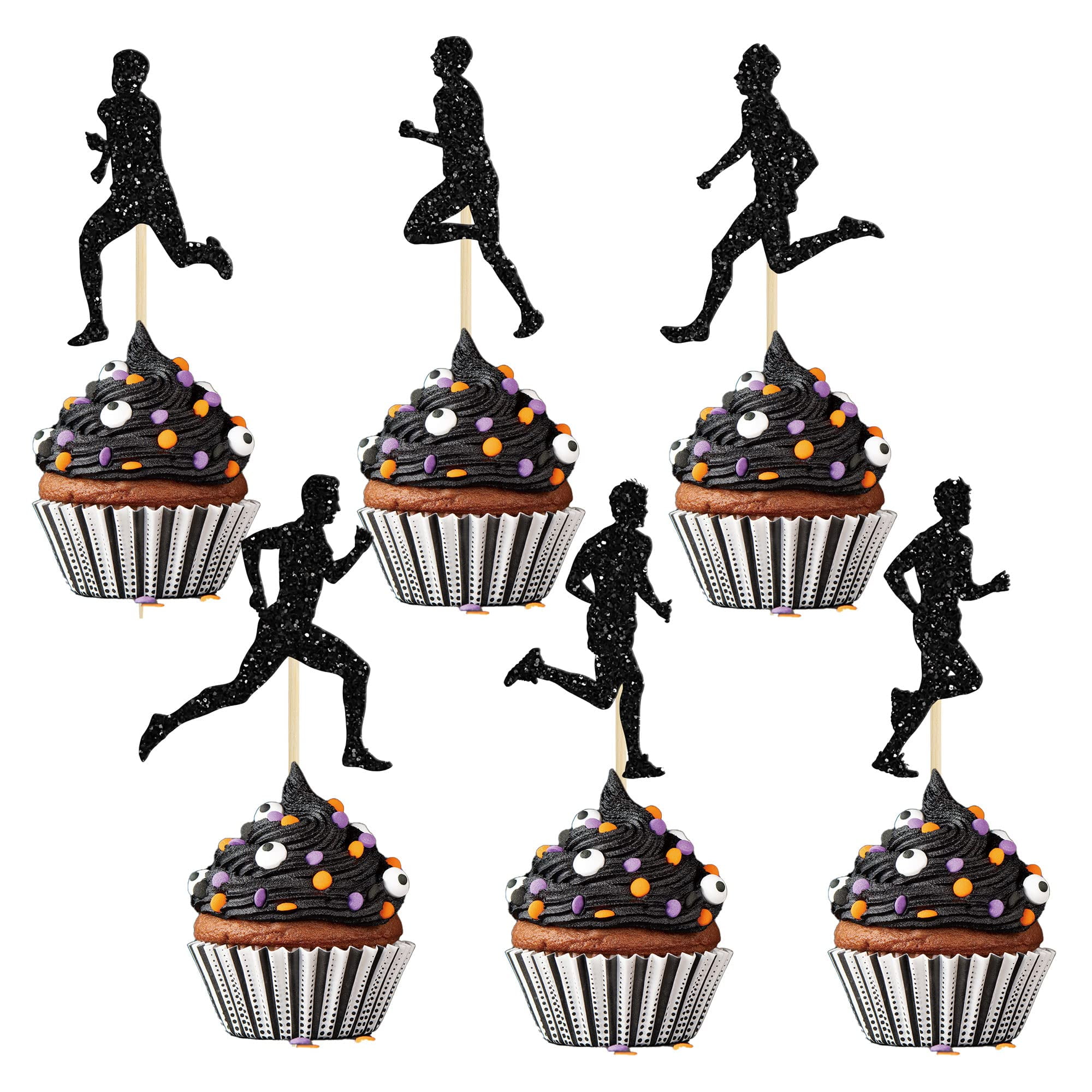 Gyufise 24Pcs Running Cupcake Toppers Black Glitter Sports Fitness ...