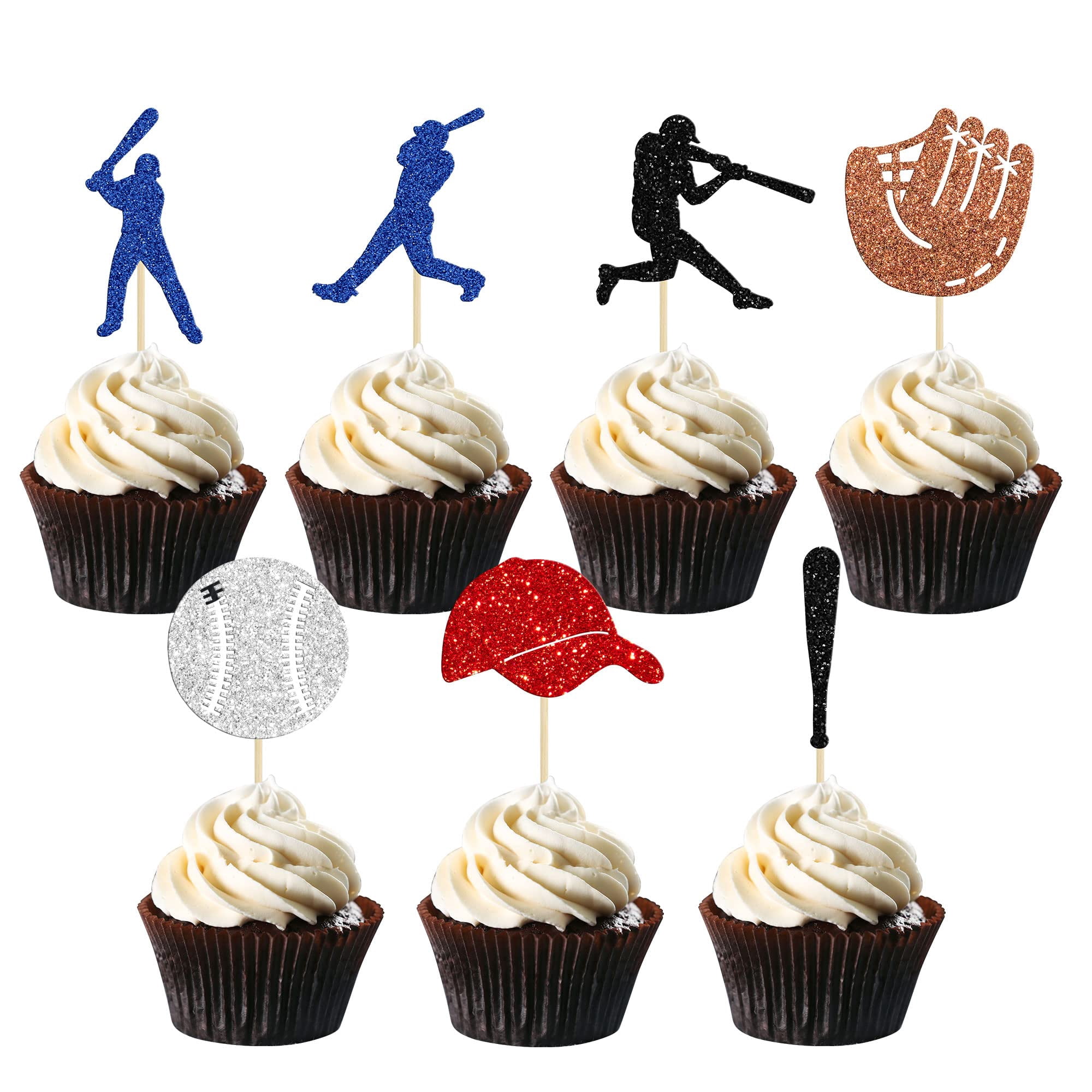 Gyufise 28Pcs Baseball Cupcake Toppers Glitter Sport Theme Ball Player ...