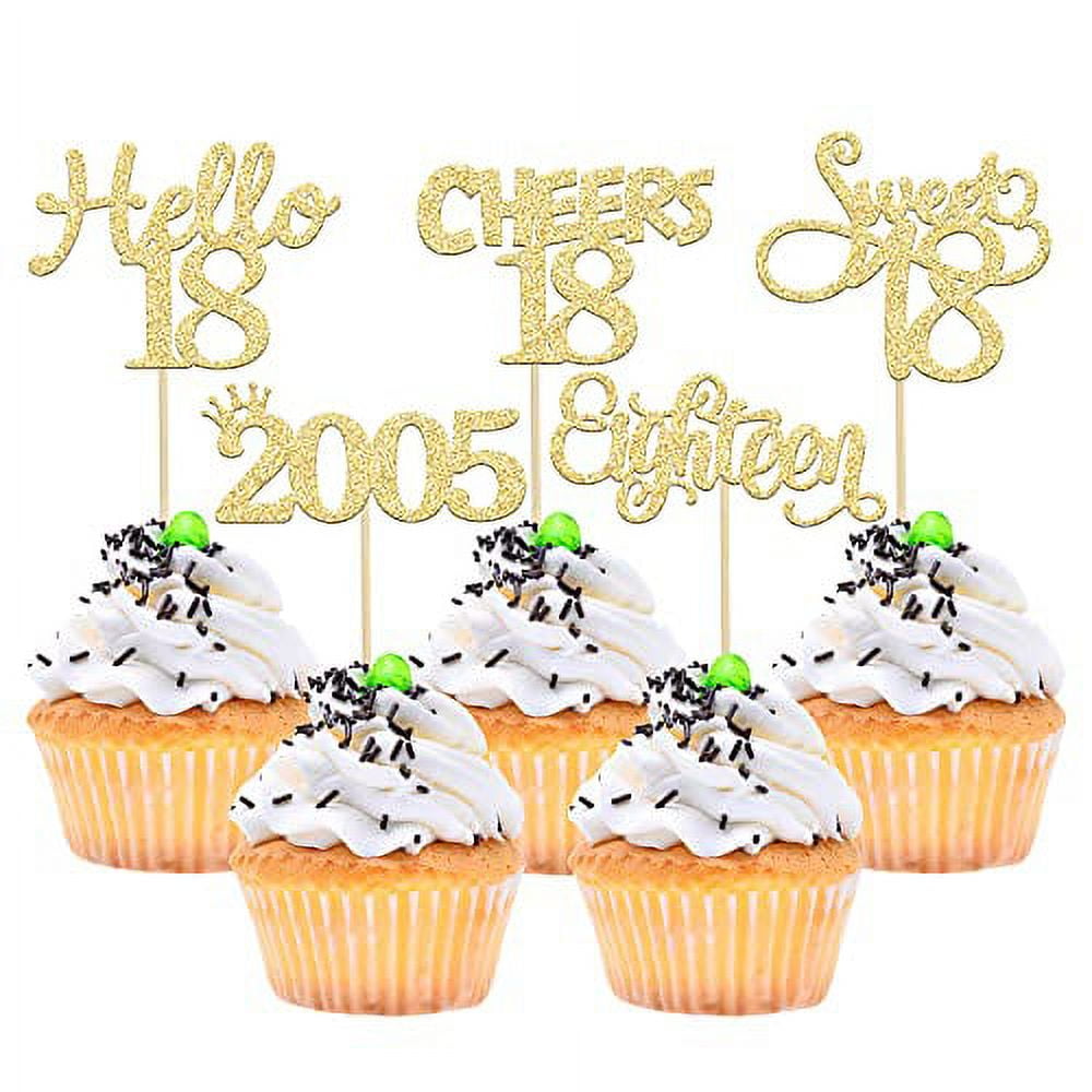 Gyufise 30 Pack Gold Glitter 18th Birthday Cupcake Toppers Hello Sweet ...