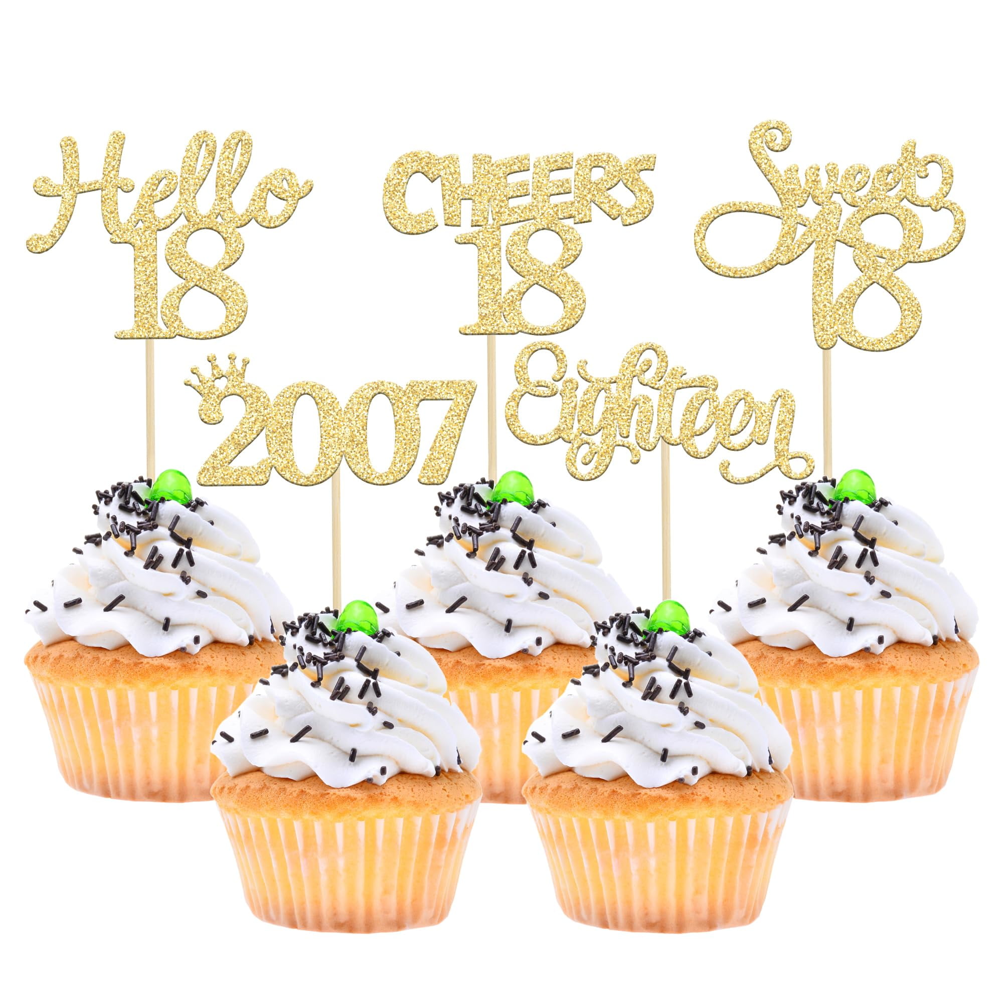 Gyufise 30 Pack PriNst Gold Glitter 18th Birthday Cupcake Toppers Hello ...