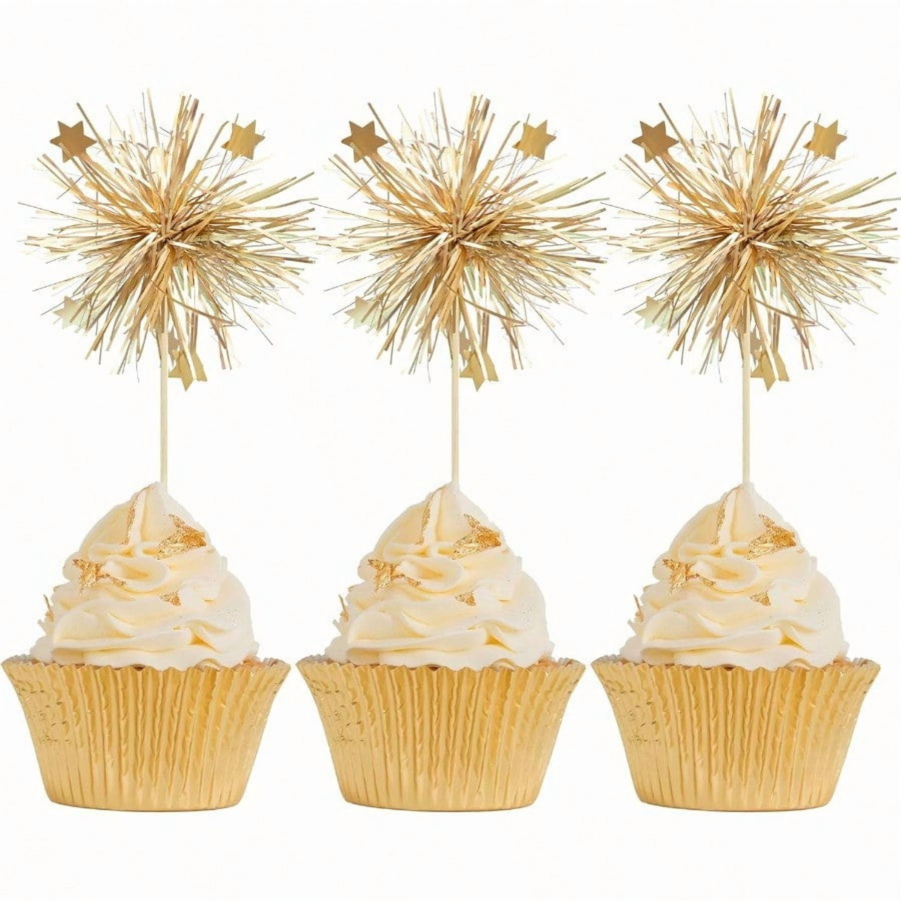 Gyufise 30Pcs Foil Firework Cupcake Toppers Happy Birthday Cake Toppers ...