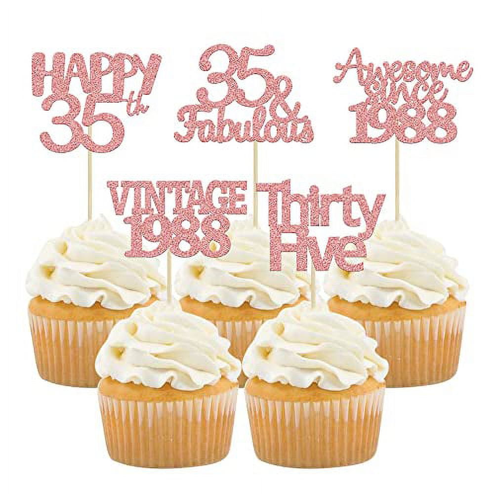 Gyufise 30Pcs Rose Gold 35th Birthday Cupcake Toppers Glitter Number 35 ...