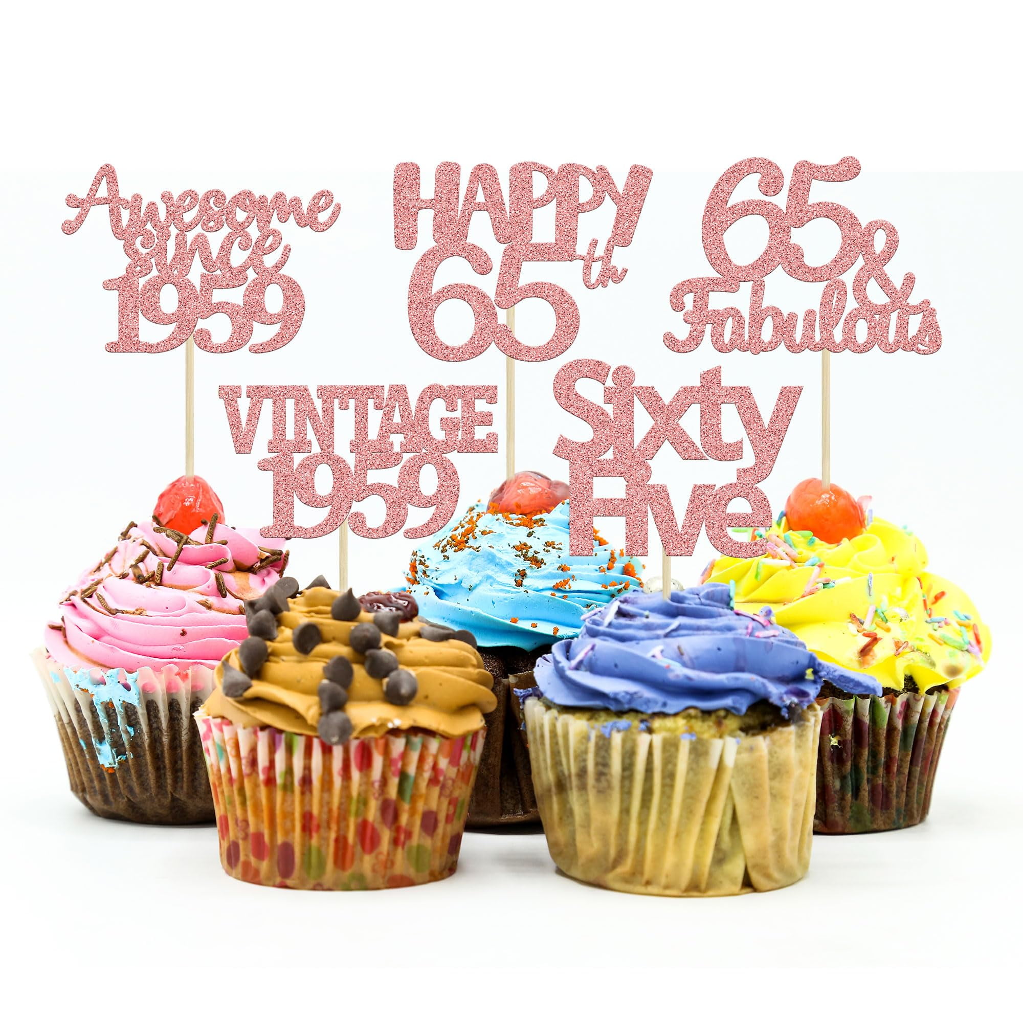 Gyufise 30Pcs Rose Gold Vintage 1959 Cupcake Toppers 65th Birthday ...