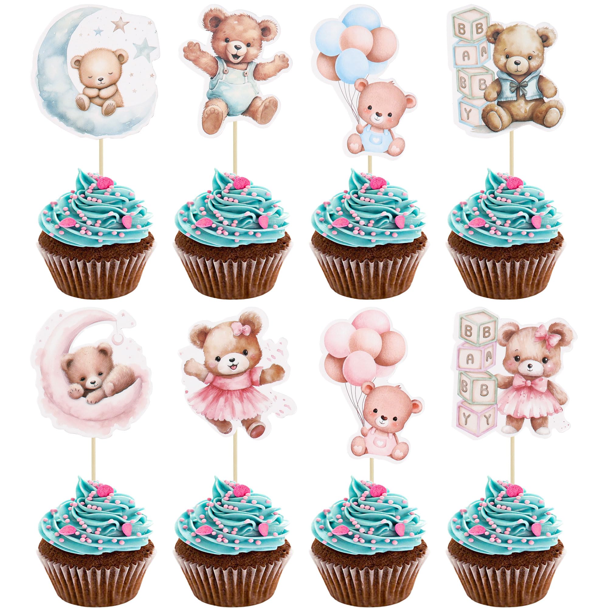 Gyufise 32Pcs Bear Cupcake Toppers Moon RST1 Baby Shower Cake Topper ...