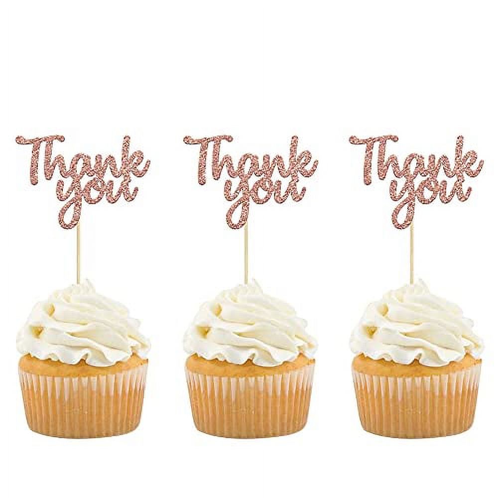 Gyufise 36 Pack Rose .. Gold Glitter Thank You .. Cupcake Toppers ...