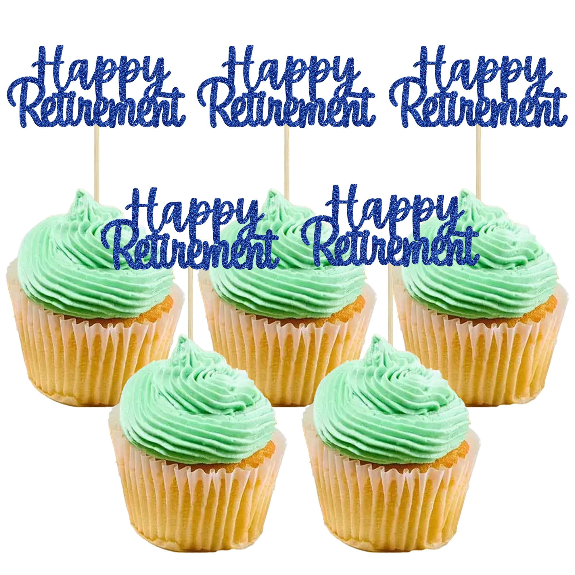 Gyufise 36 PackTRDN Happy Retirement Cupcake Toppers Blue Glitter ...