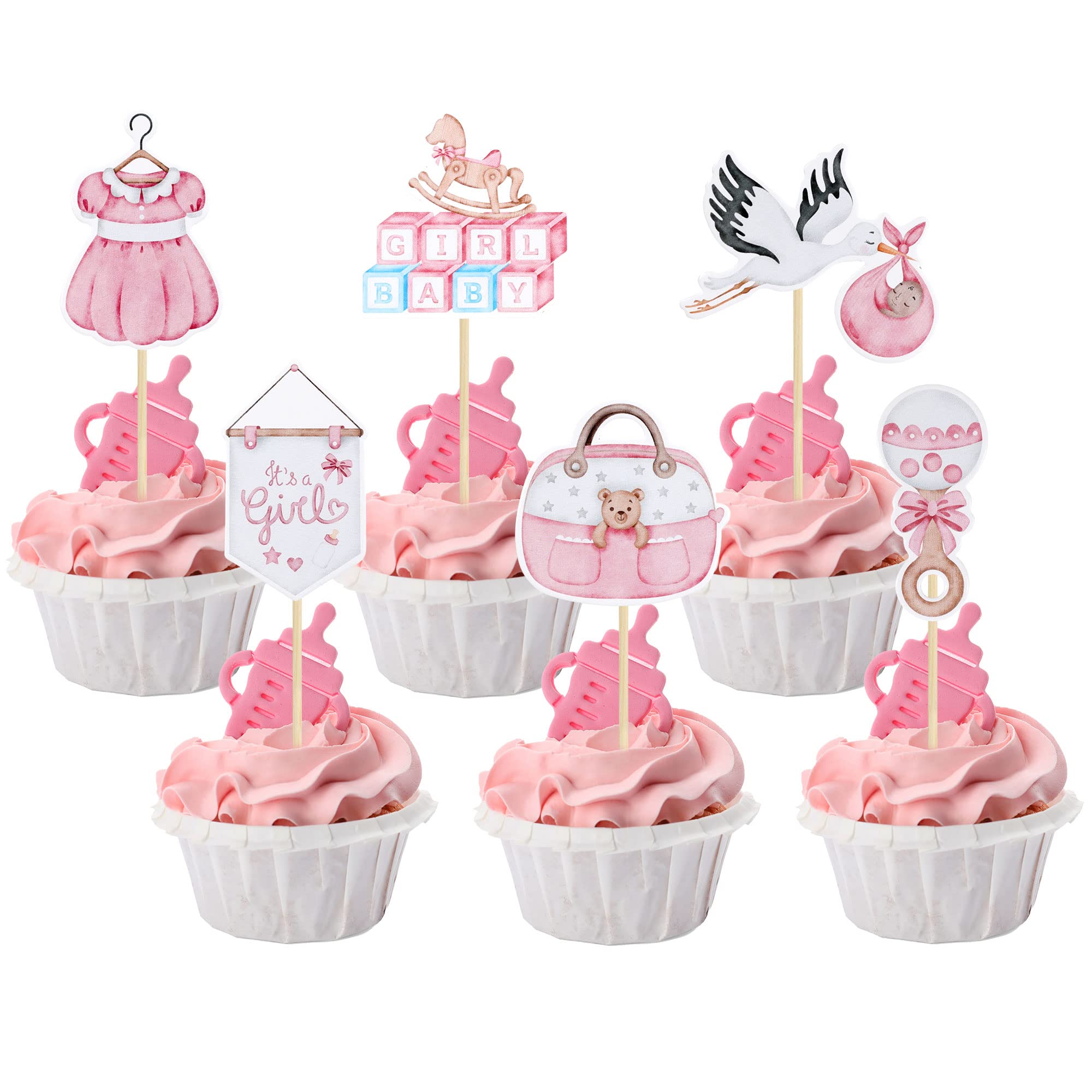 Gyufise 36Pcs Baby Shower RRF12 Girl Cupcake Toppers Pacifier Cloud ...