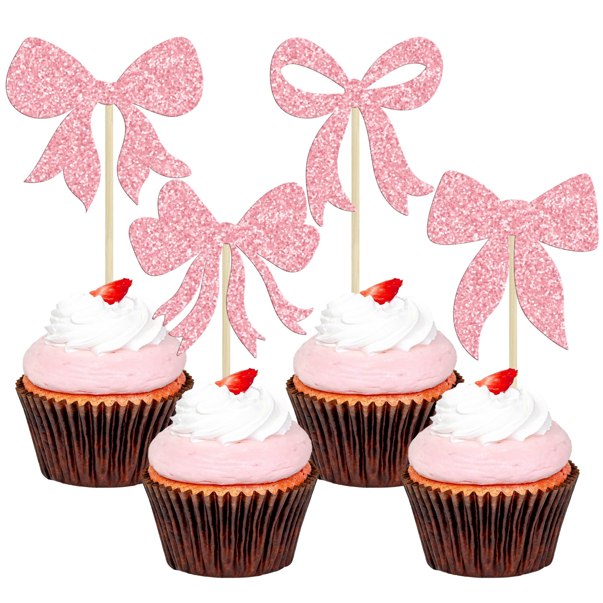 Gyufise 36Pcs Bow Cupcake Toppers Glitter Girls H2FSDBirthday Bowknot ...