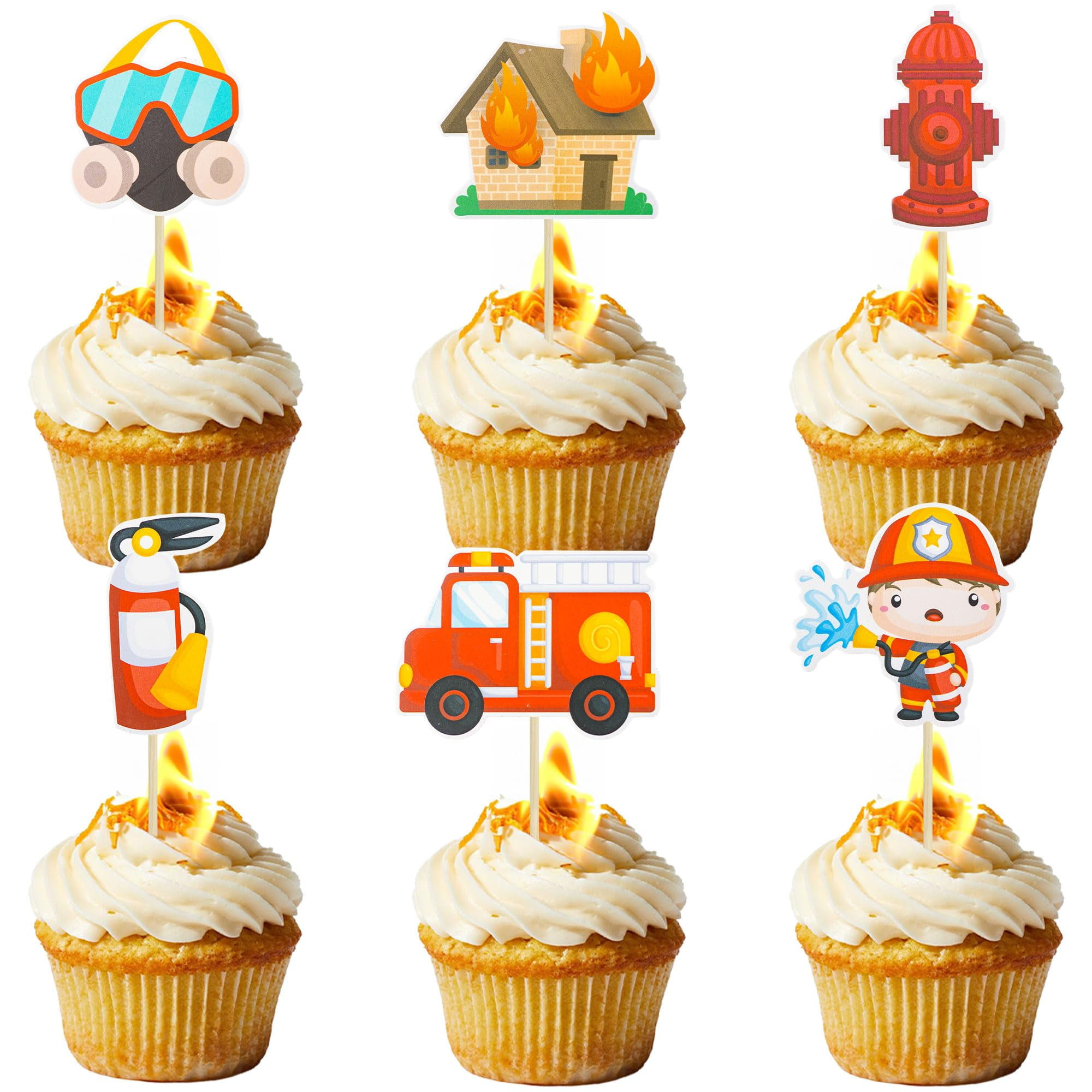 Gyufise 36Pcs Fireman Fire Truck Cupcake BSL1 Toppers Fire Department ...