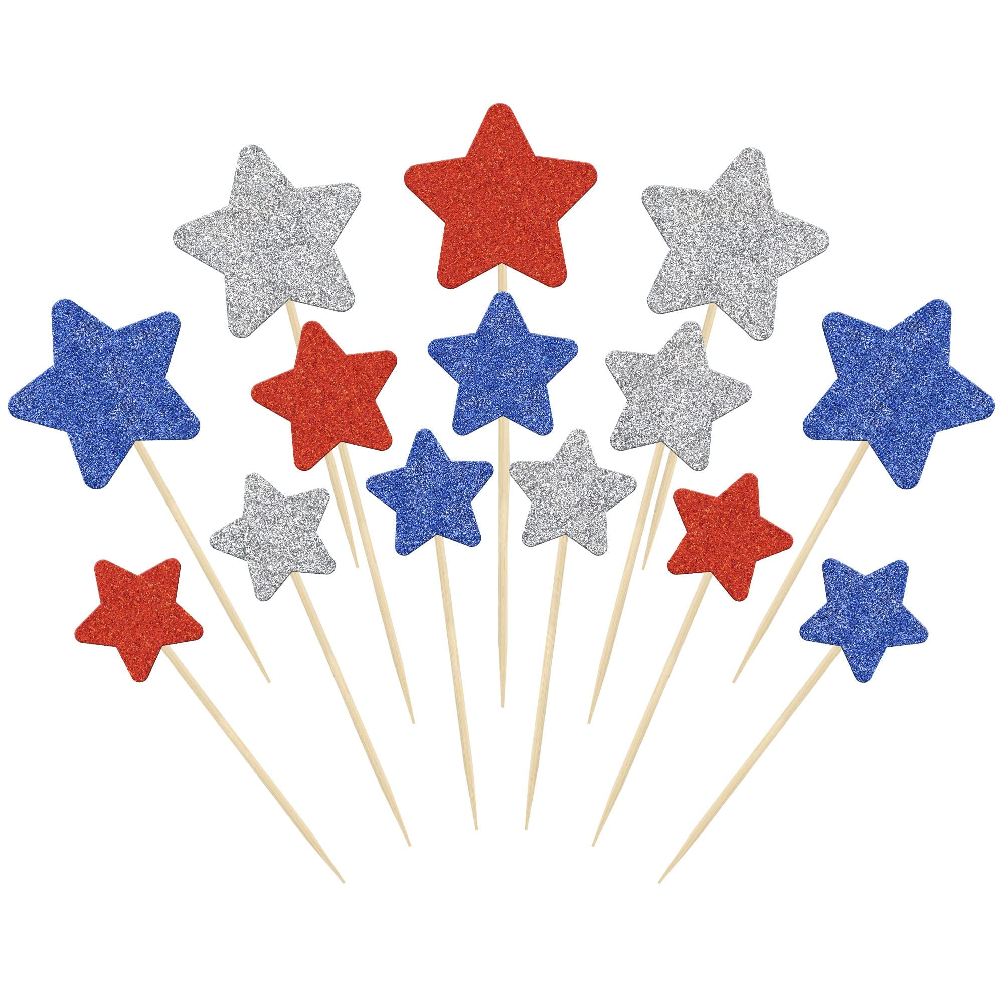 Gyufise 36Pcs Glitter Star IEF31 Independence Day Cupcake Toppers Blue ...