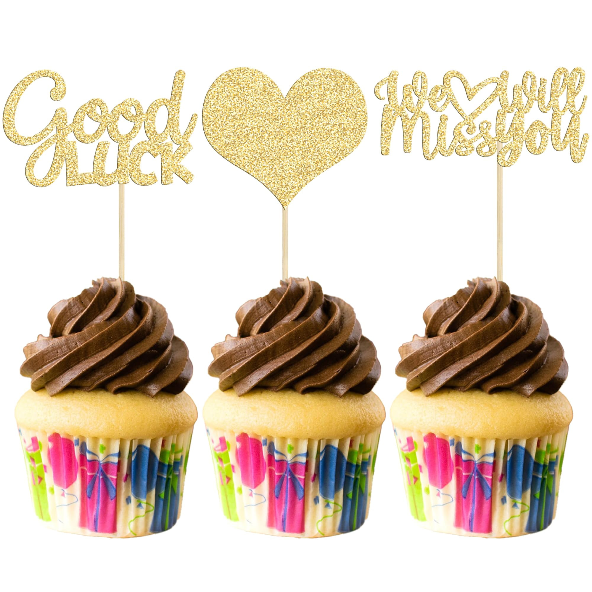 Gyufise 36Pcs Gold Glitter We Will Miss You Cupcake Toppers with Love ...
