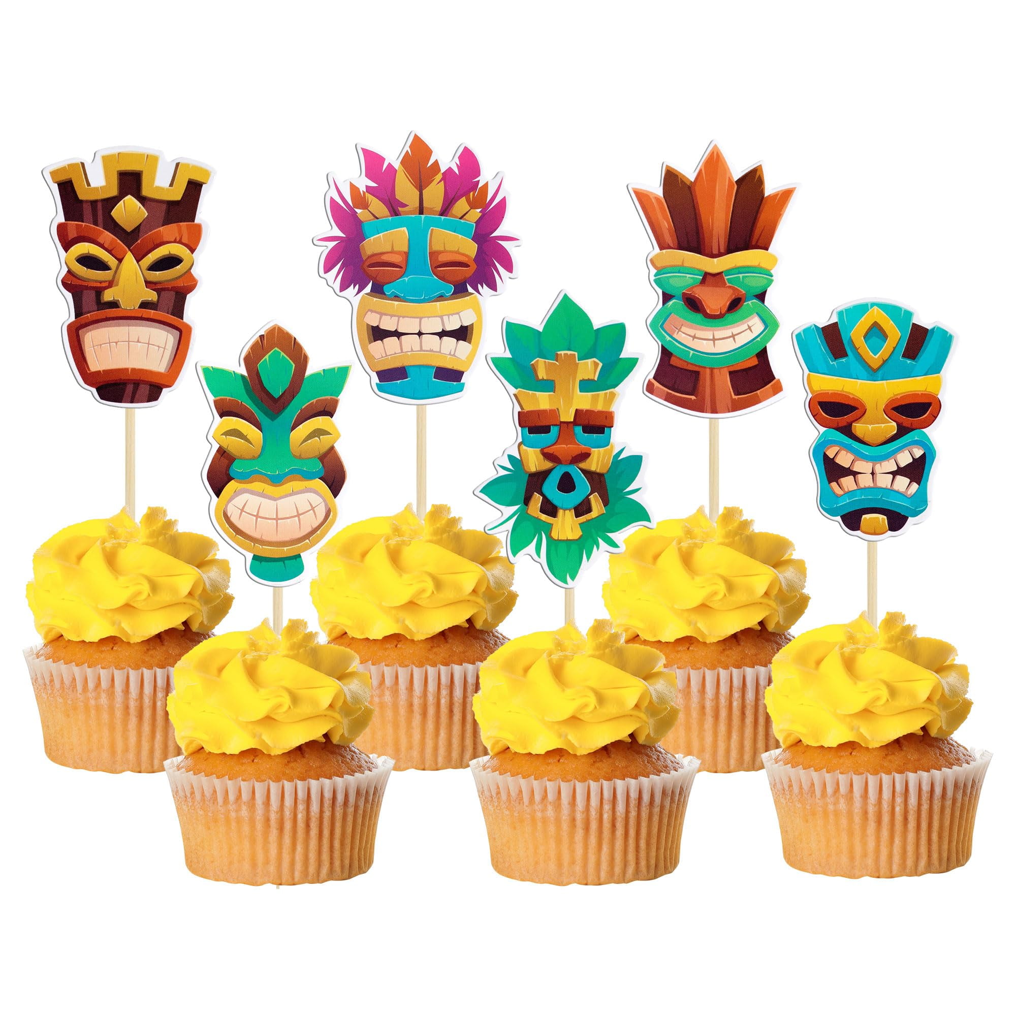 Gyufise 36Pcs Hawaii Tiki OKA4 Cupcake Toppers Hawaiian Tropical Tiki ...