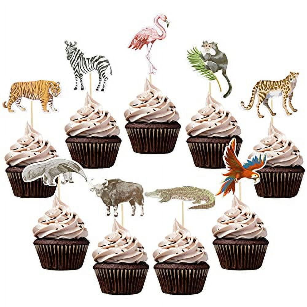 Gyufise 36Pcs Jungle Safari Animal Cupcake Toppers Tiger Zebra Cow Lion ... Gyufise 36Pcs Jungle Safari Animal Cupcake Toppers Tiger Zebra Cow Lion ...