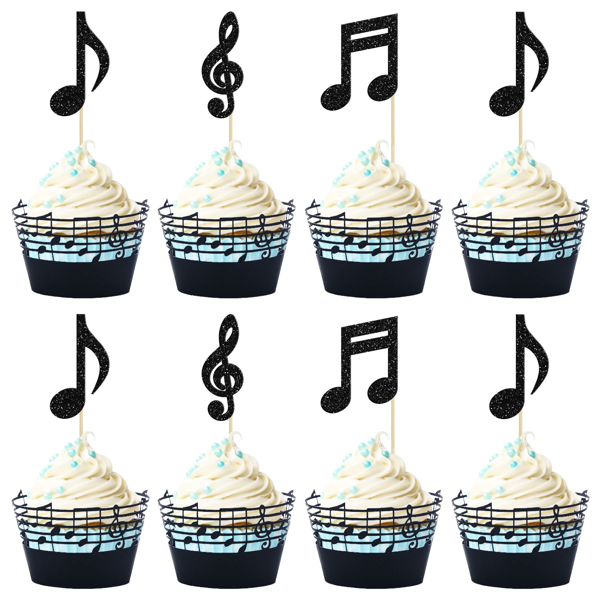 Gyufise 36Pcs Music Notes Cupcake Toppers RST1 and Wrappers Glitter ...