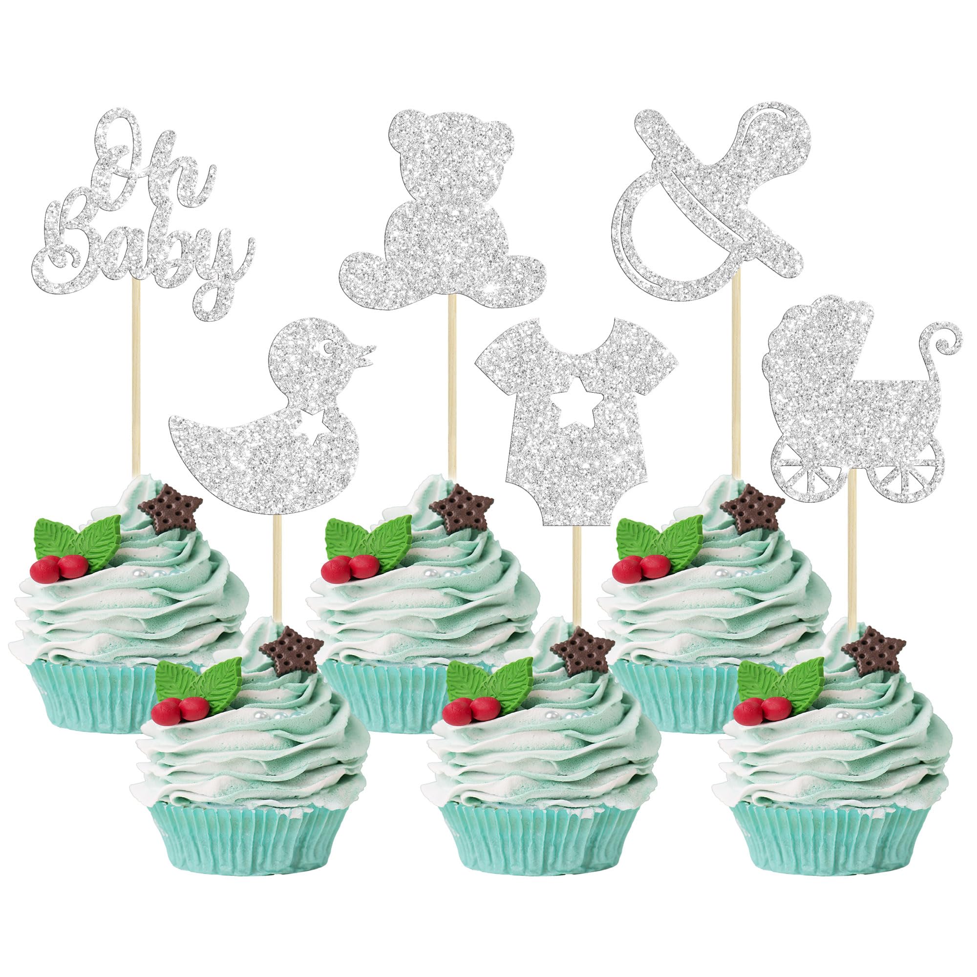 Gyufise 36Pcs Oh Baby Cupcake Toppers Glitter Pacifier Baby Carriage ...