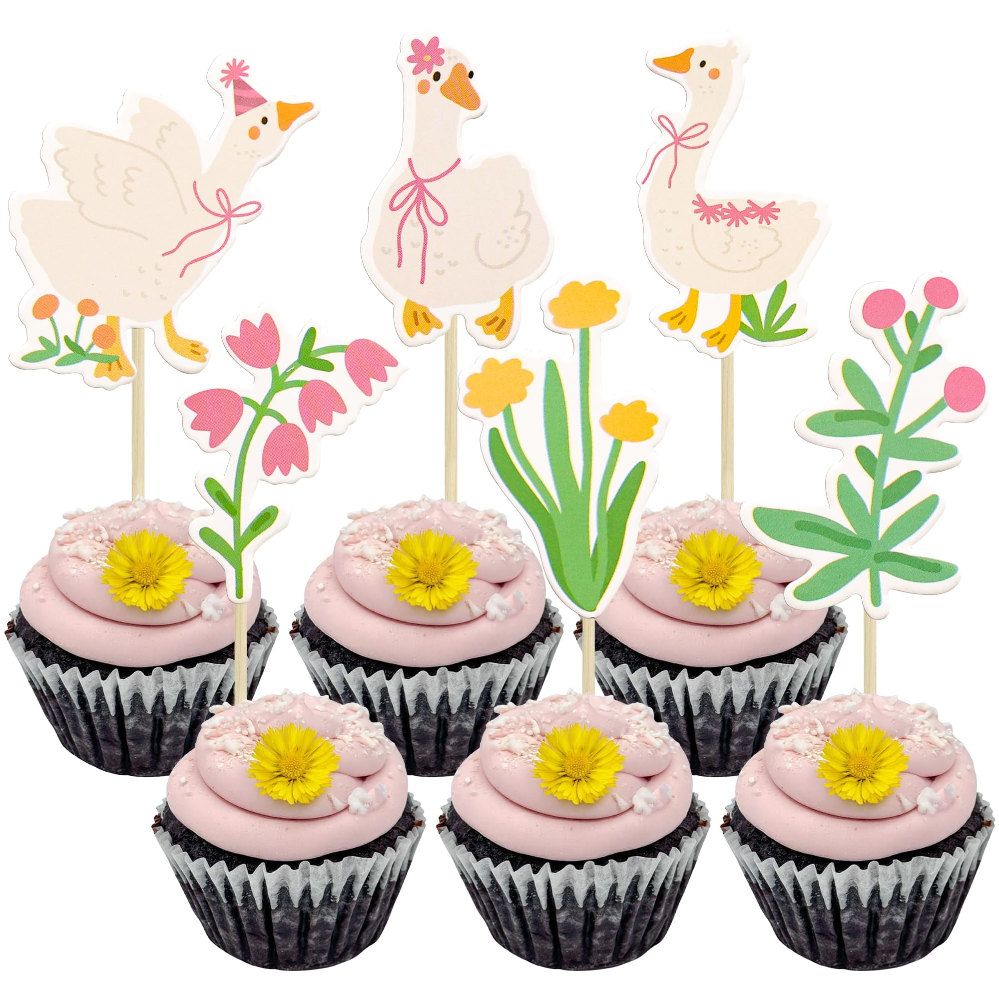 Gyufise 36Pcs Silly Goose IEF31 Cupcake Toppers Birthday White Goose ...