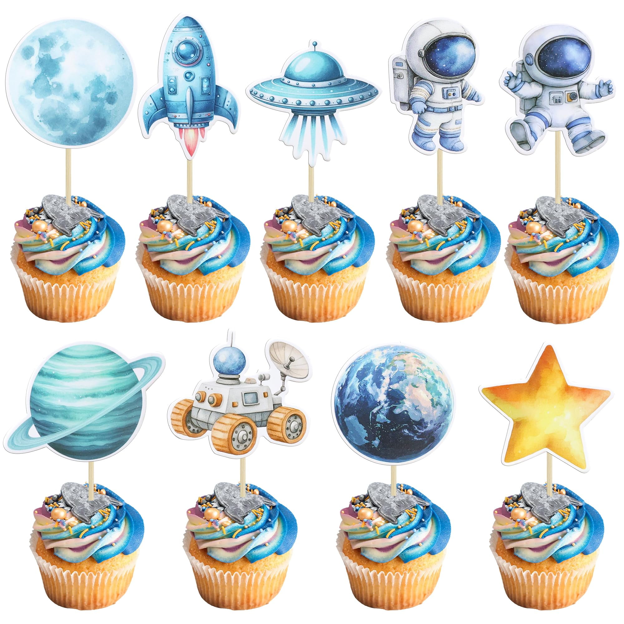 Gyufise 36Pcs Space Astronaut SSF20 Cupcake Toppers Planet Rocket ...