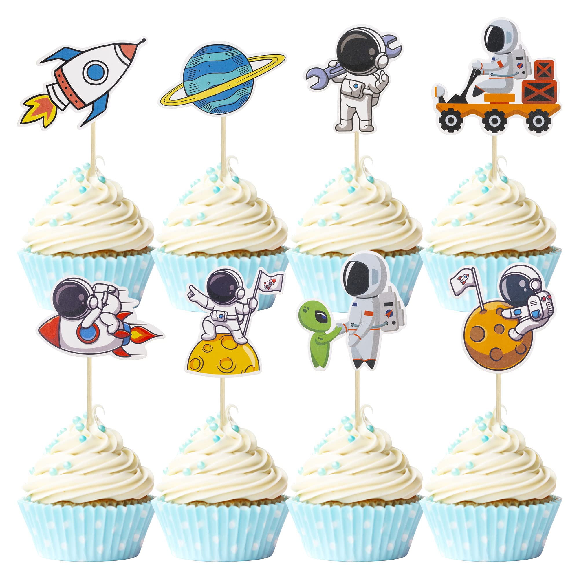 Gyufise 40Pcs Space Astronaut Cupcake Toppers RST1 Rocket Planet Trip ...