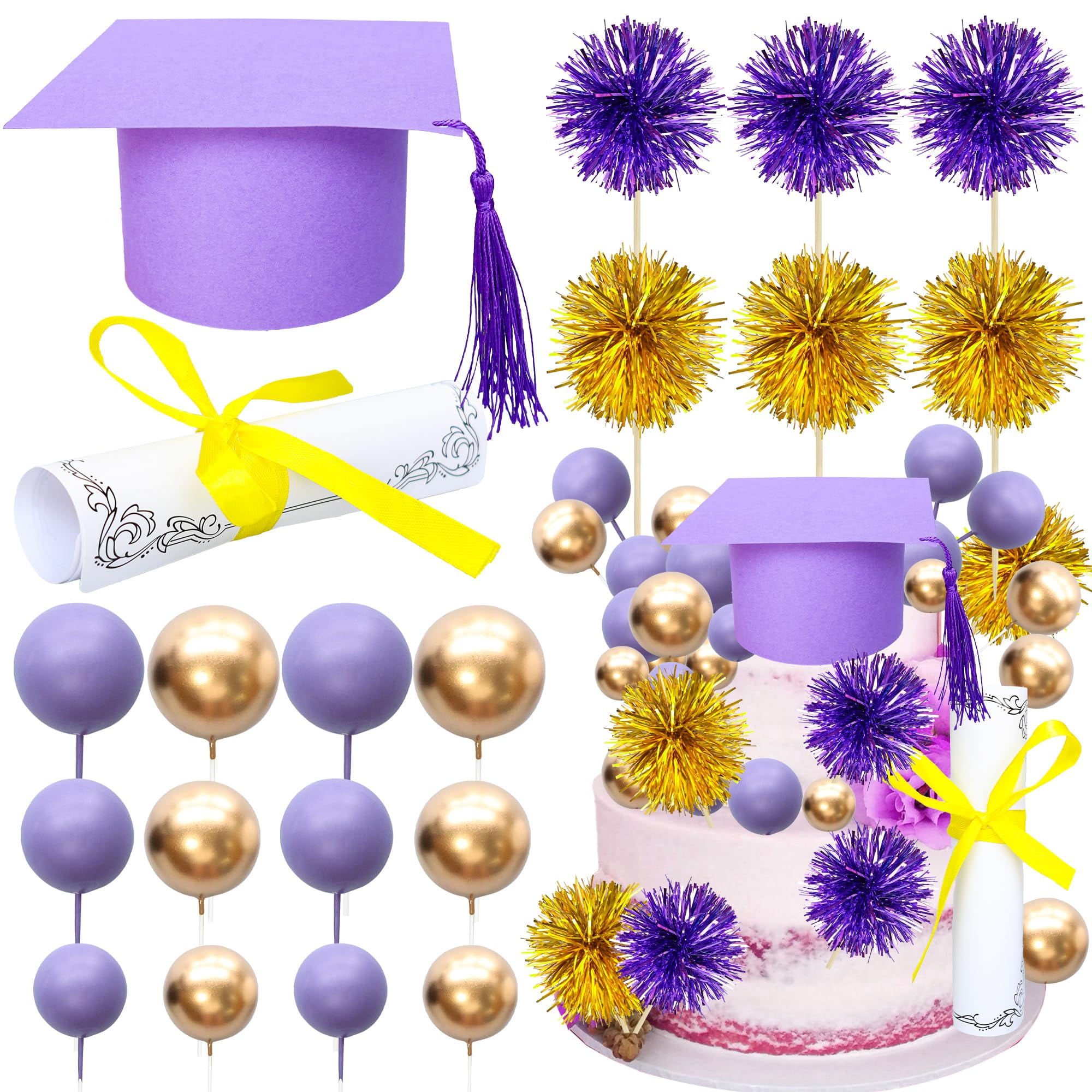 Gyufise 42Pcs 2025 Graduation Cake Kit Diploma Grad Cap Cake Pick ...
