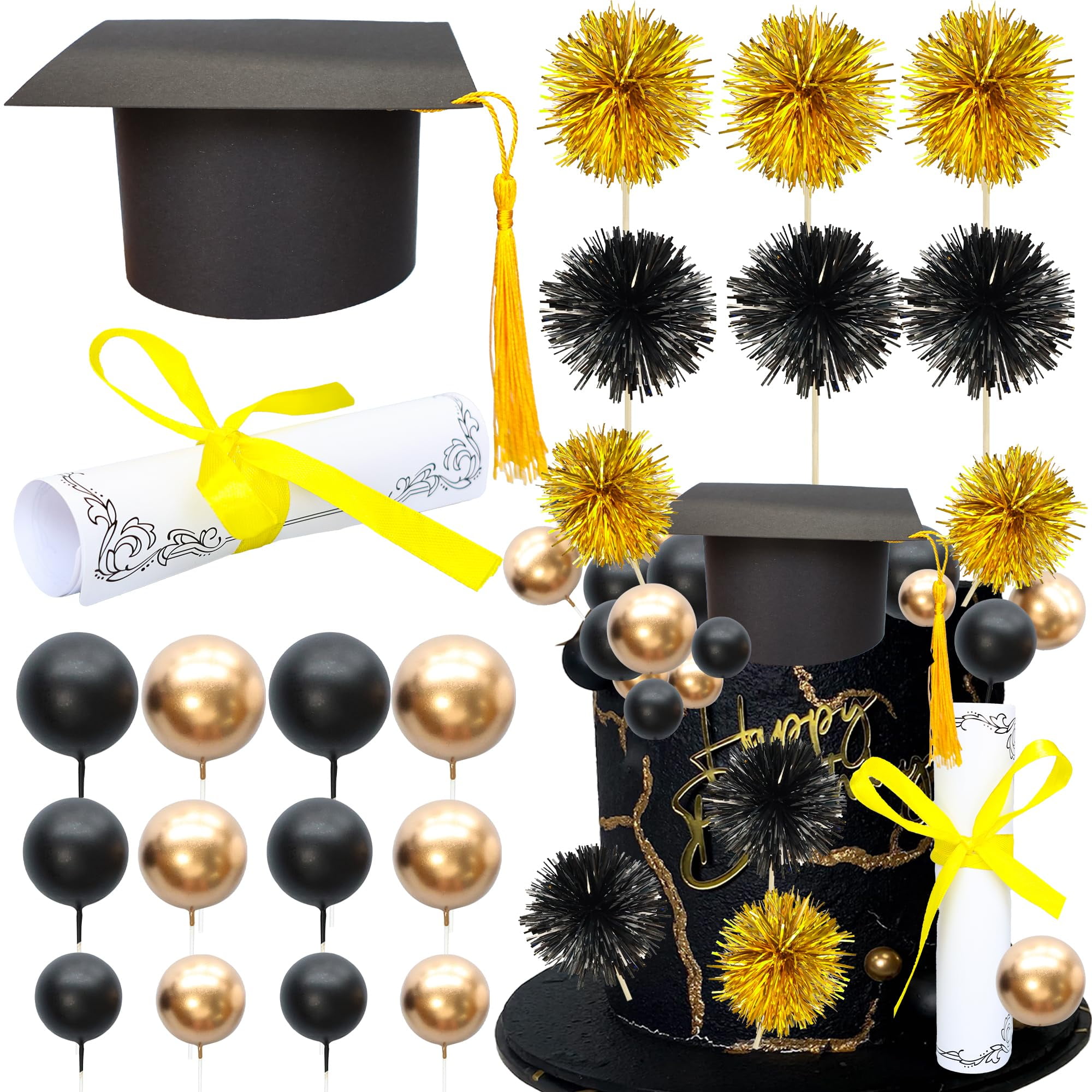 Gyufise 42Pcs 2025 Graduation Cake Kit TVS1 Diploma Grad Cap Cake Pick ...