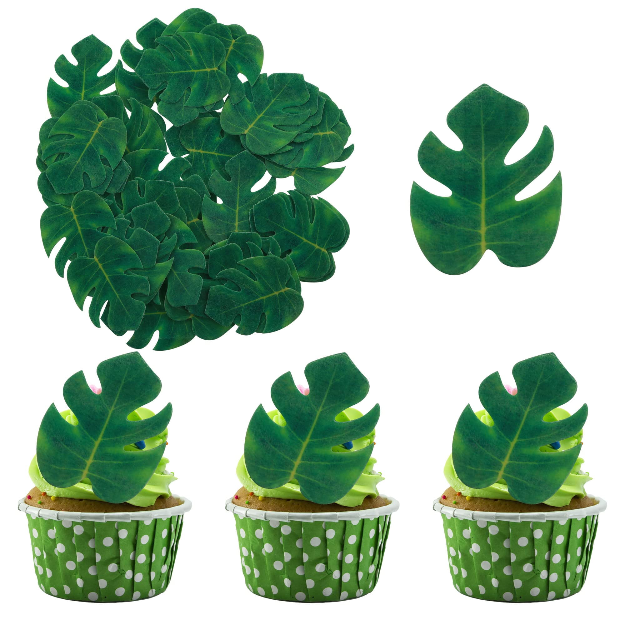 Gyufise 48Pcs Edible Monstera DEF29 Tropical Leaves Cupcake Toppers ...