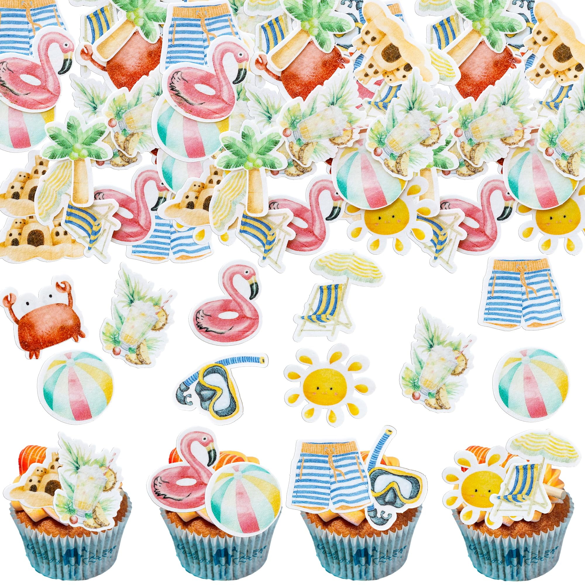 Gyufise 50Pcs Edible TWE5 Summer Beach Cupcake Toppers Wafer Paper Ball ...
