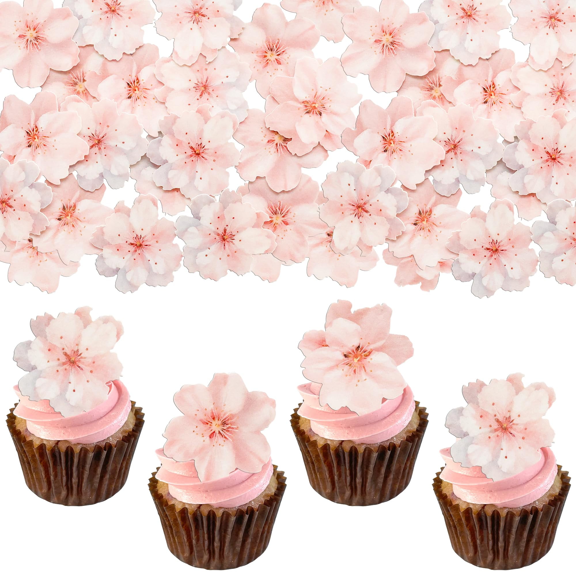 Gyufise 54Pcs Cherry BDF32 Blossoms Cake Decorations Cherry Blossoms Cupcake Toppers Wafer Paper ...