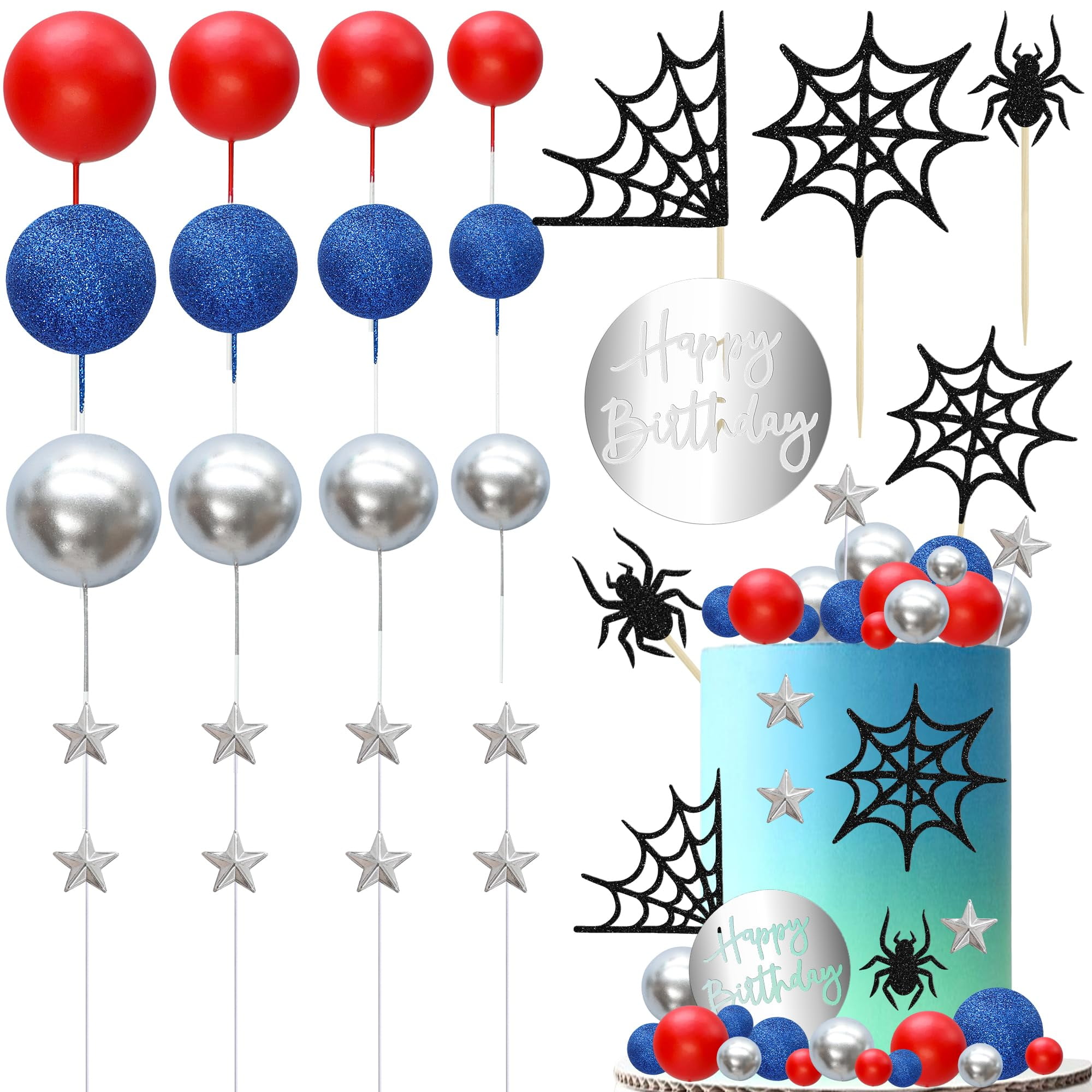 Gyufise 60Pcs Spider TWE5 Cake Topper Spider Web Cake Spiders Theme ...
