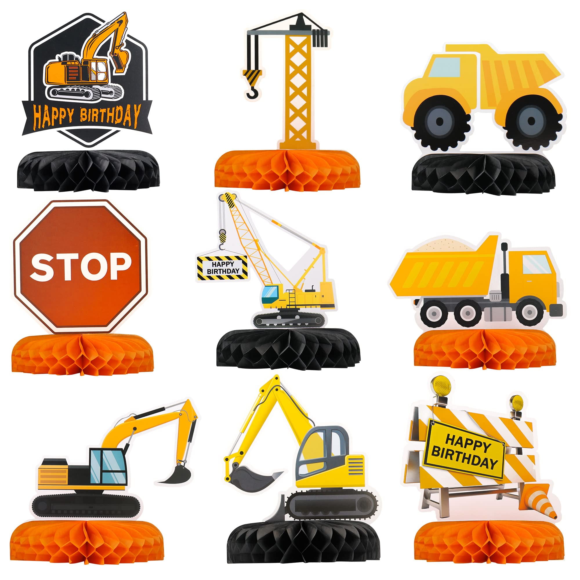 Gyufise 9 Pieces Construction Party Centerpieces Honeycomb Car Party ...