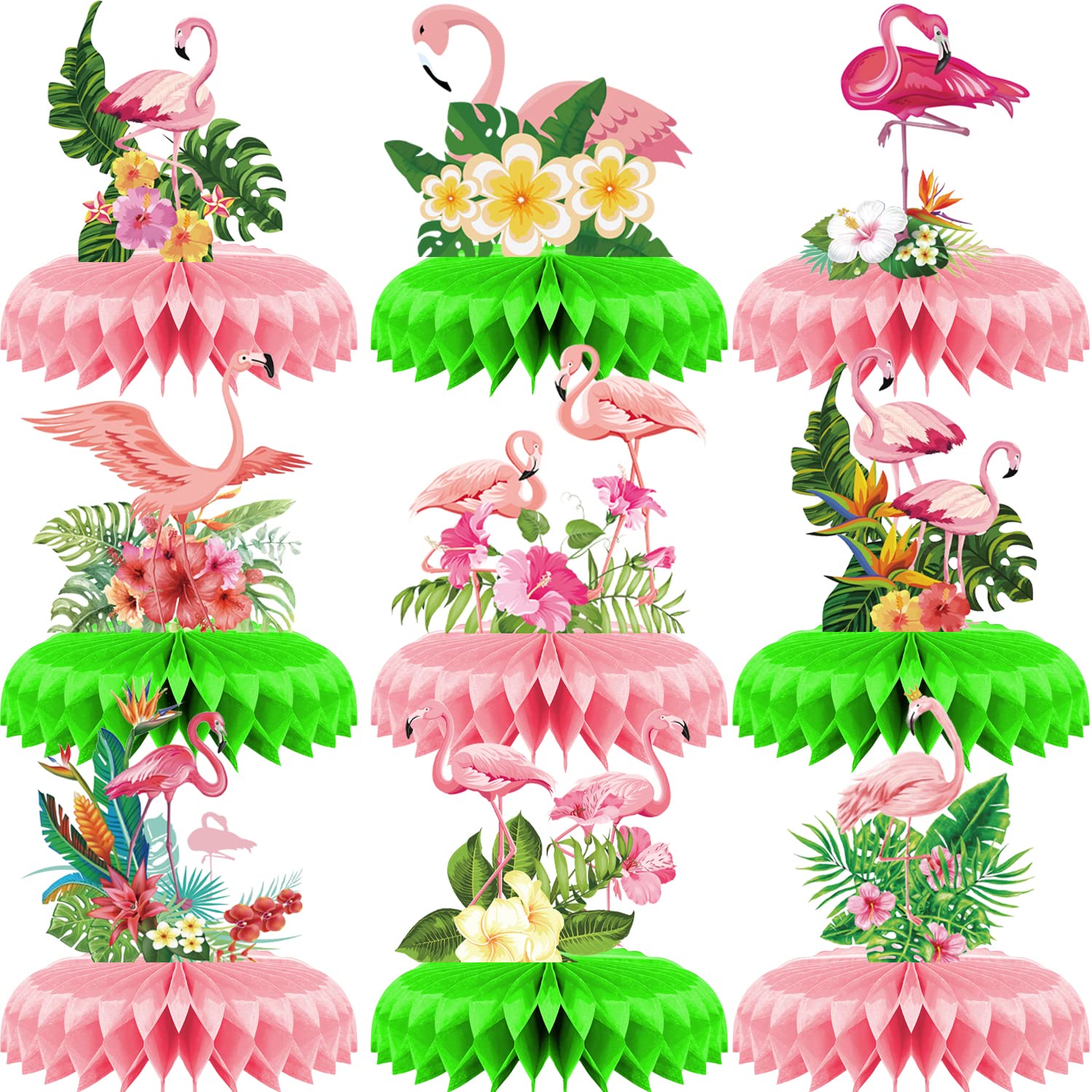 Gyufise 9Pcs Hawaiian Luau Honeycomb Table Centerpiece Flamingo ...