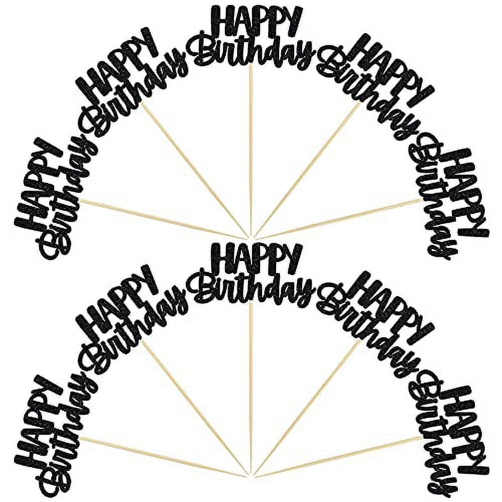 Gyufise Happy Birthday Cupcake Toppers Black Glitter Birthday Cake