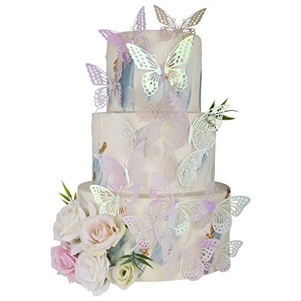 Gyufise Laser Light Pink Butterfly Cupcake Toppers Hollow Art 3D ...