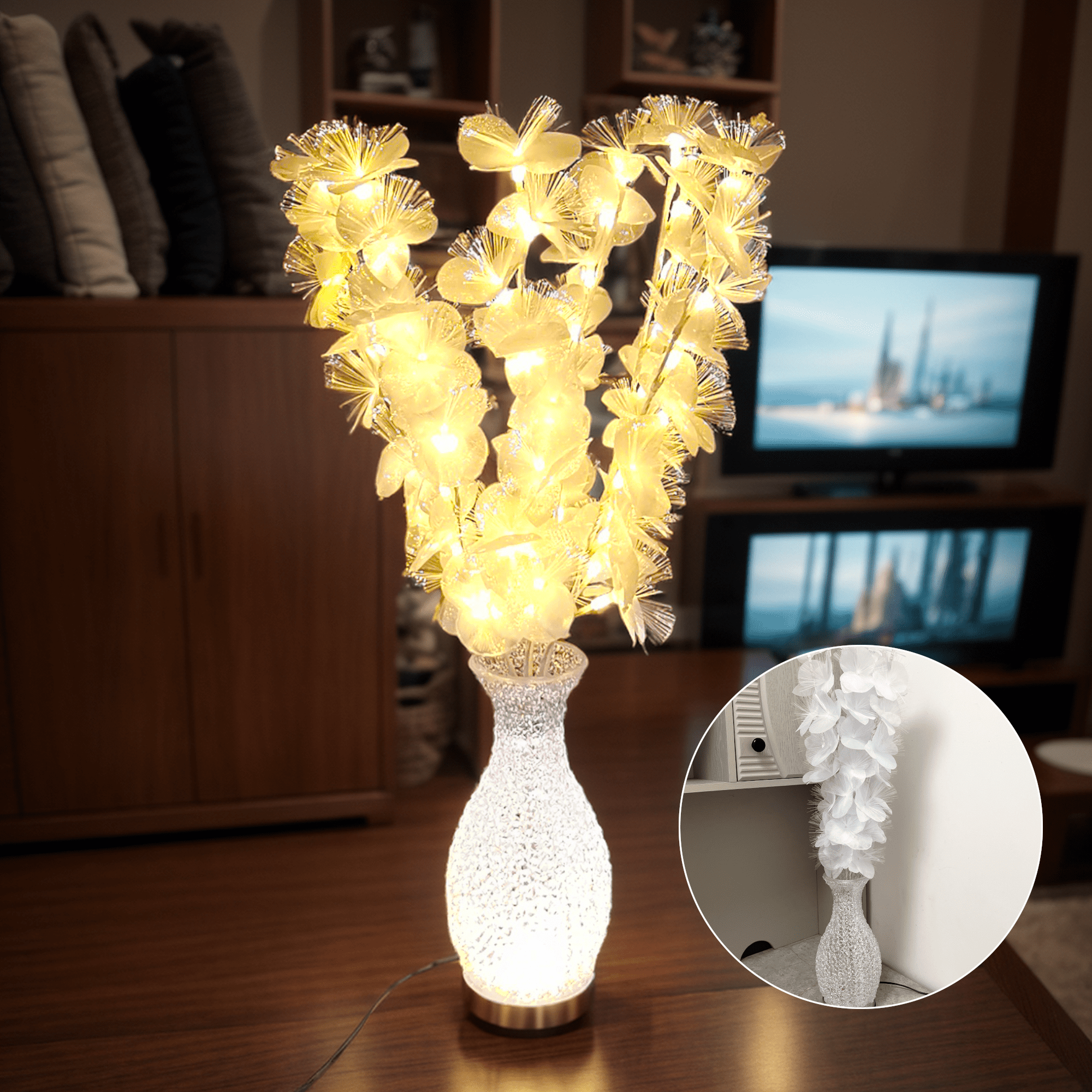 Gyugmhao 32" Artificial Flowers with Vase,110V Phalaenopsis Decorative ...