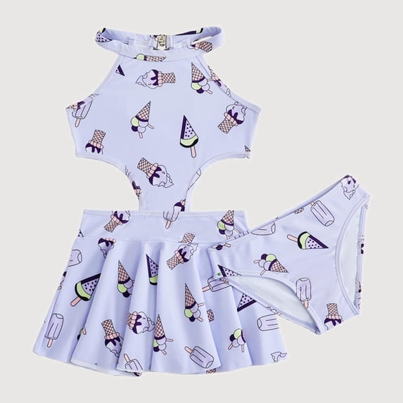 Gyujnb Cartoon Print Two-Piece Swimsuit, Cute Halter Tankini with ...